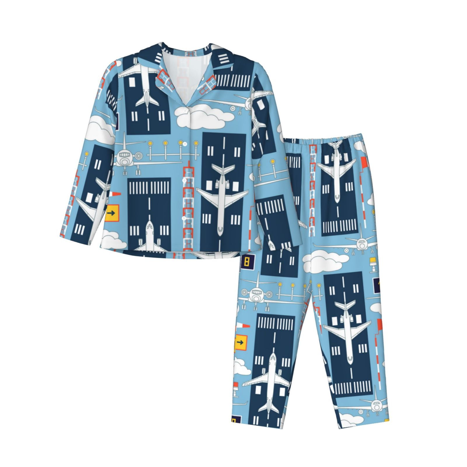 Balery Airplanes and Aviation Signs Pattern Pajama Sets for Women Long ...