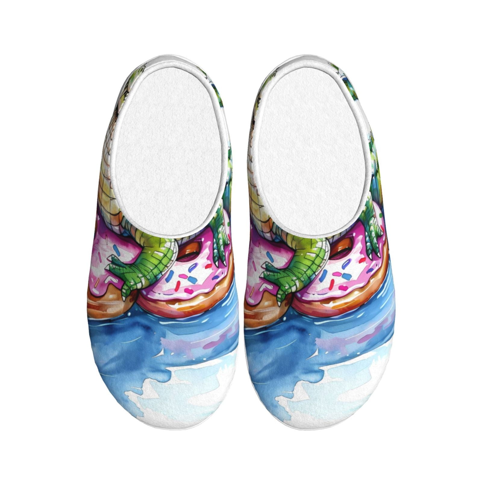 Balery Alligator Donut Pool Float Pattern Women's Fuzzy Memory Foam ...