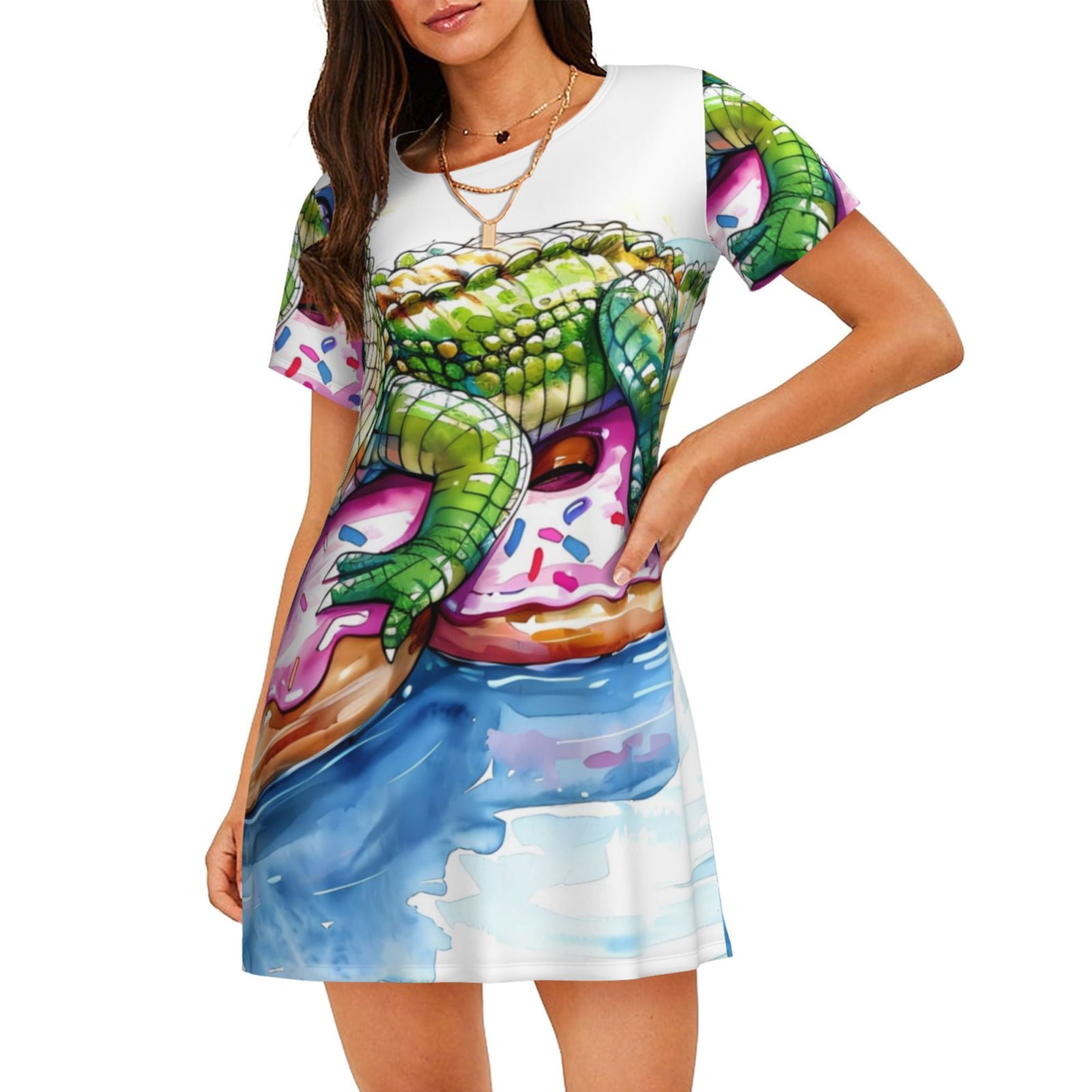 Balery Alligator Donut Pool Float Pattern Womens Short Sleeve ...