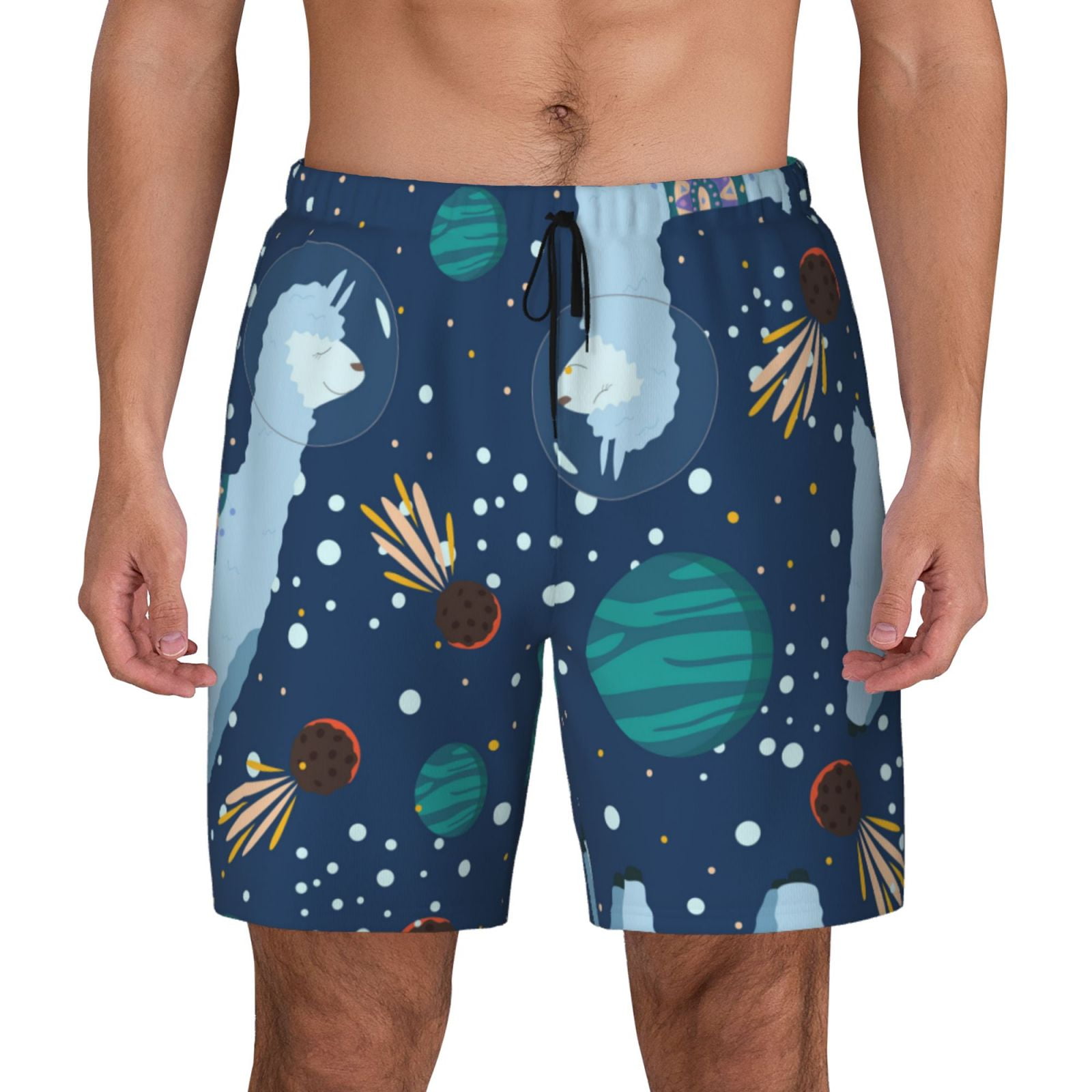 Balery Alpaca Astronaut in Space Mens Swim Trunks Swim Shorts for Men ...