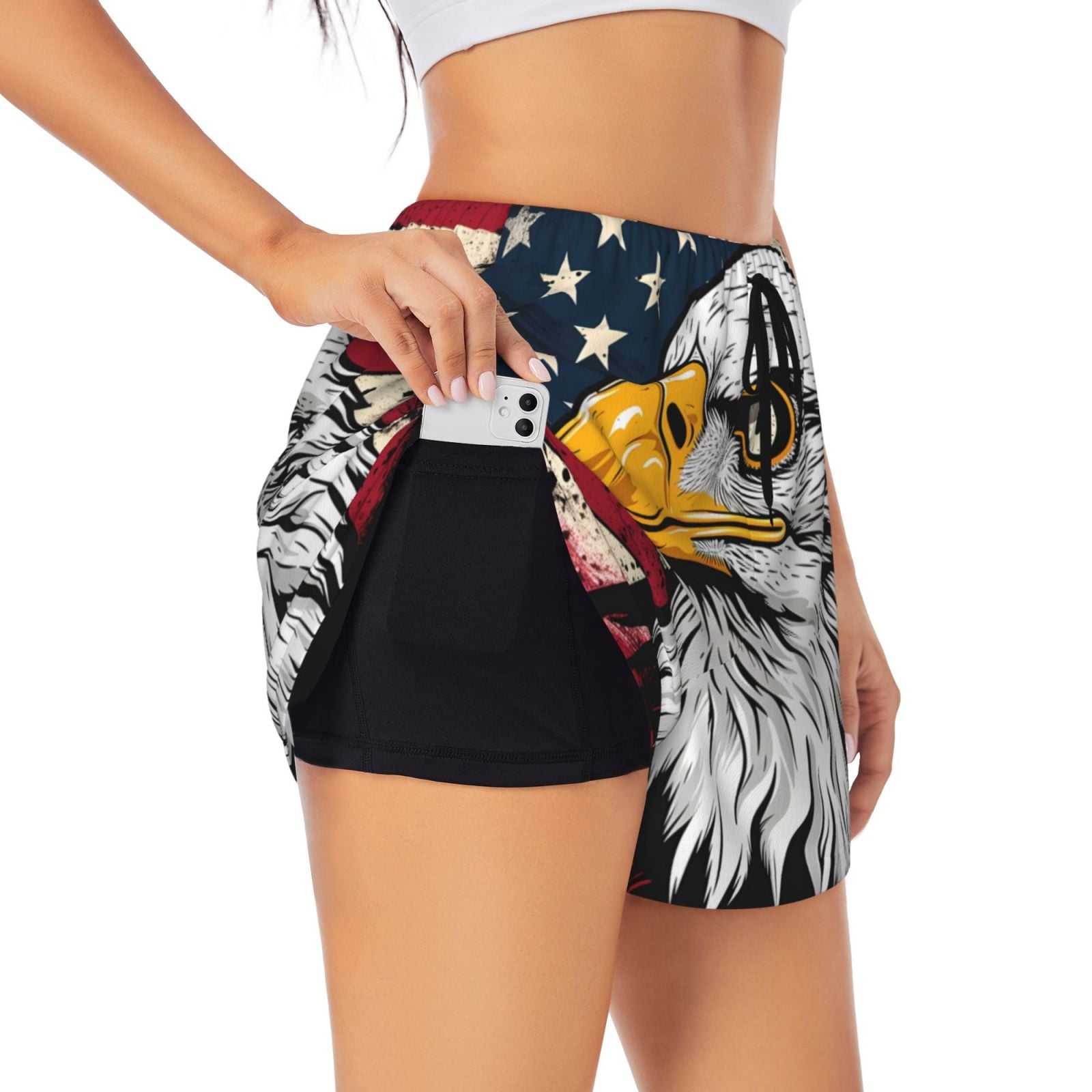 Balery American Bald Eagle Pattern Women's Running Shorts with Liner 2 ...