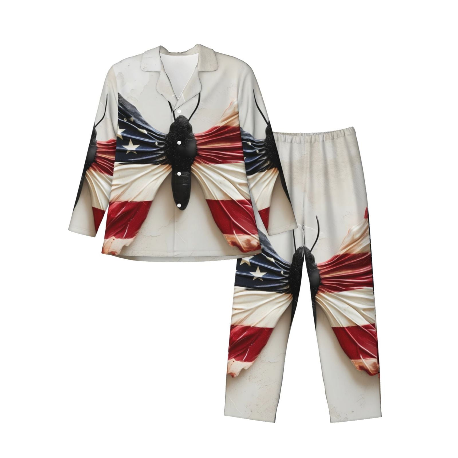 Balery American Flag Butterfly Wall Pattern Pajama Sets for Men Long ...