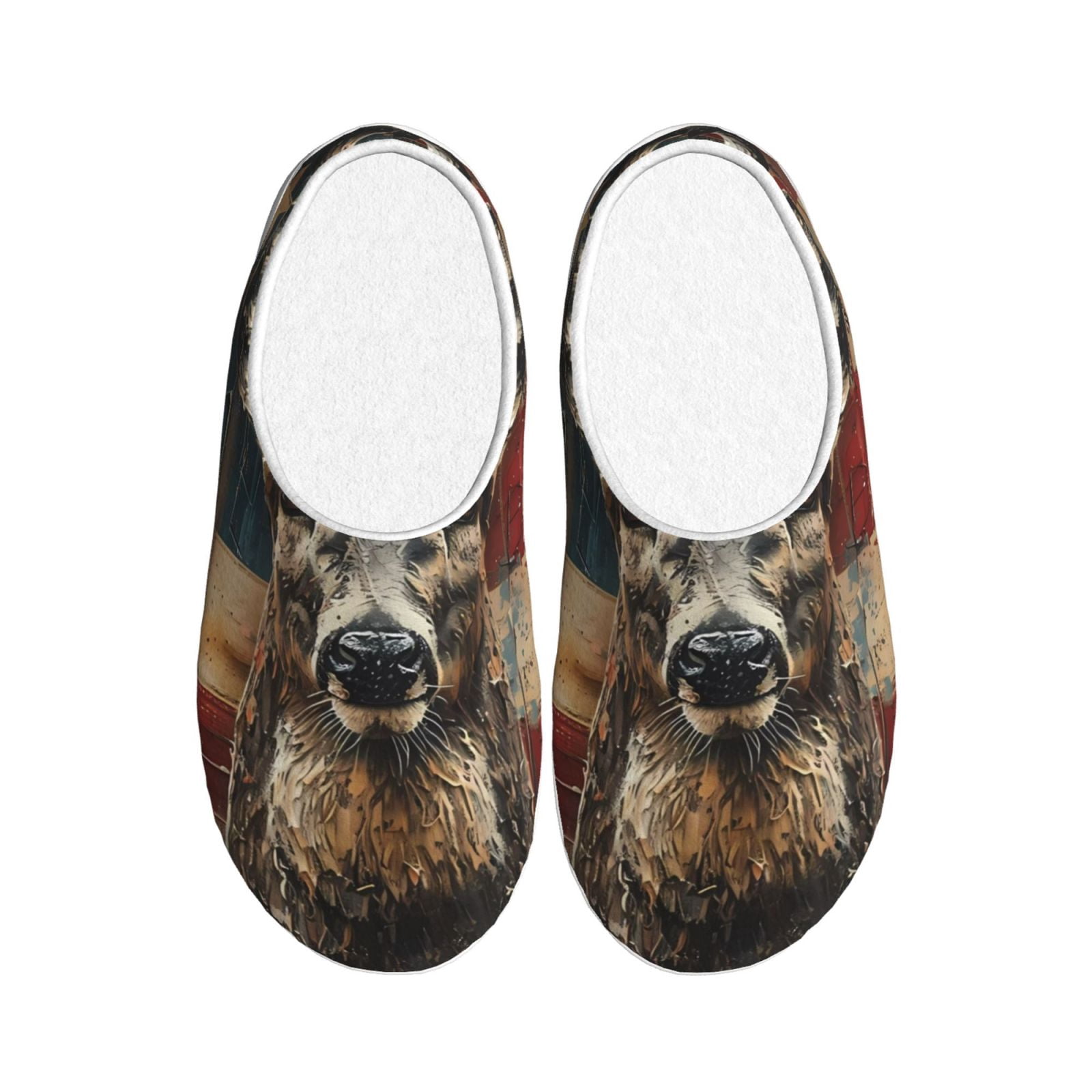 Balery American Flag Deer Art Pattern Women's Fuzzy Memory Foam ...