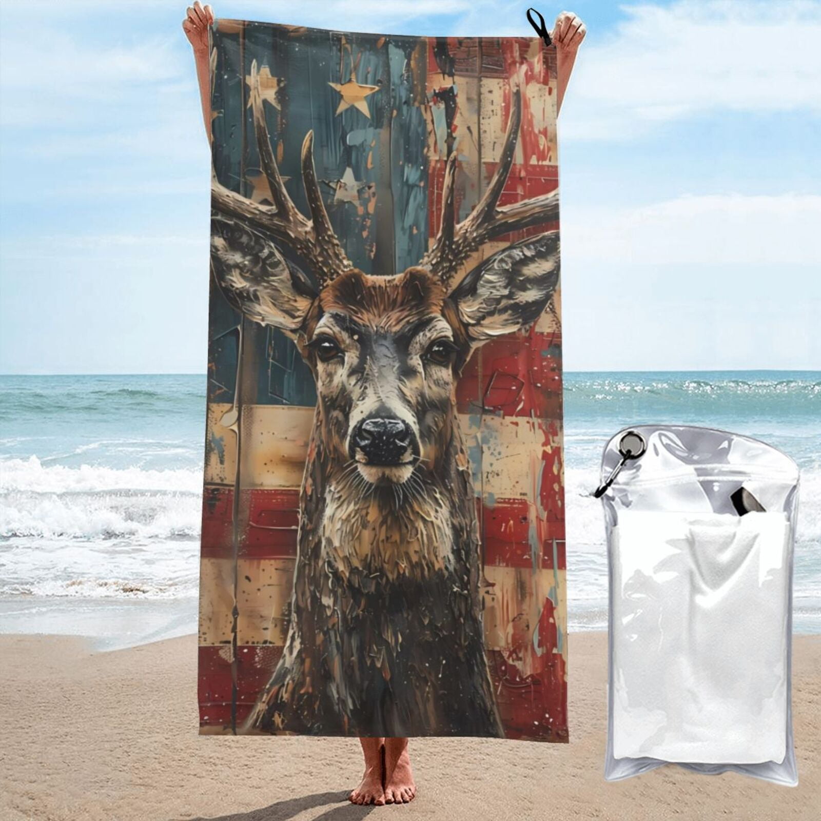 Balery American Flag Deer Art Print Towels - Luxurious Jumbo Bath Sheet ...