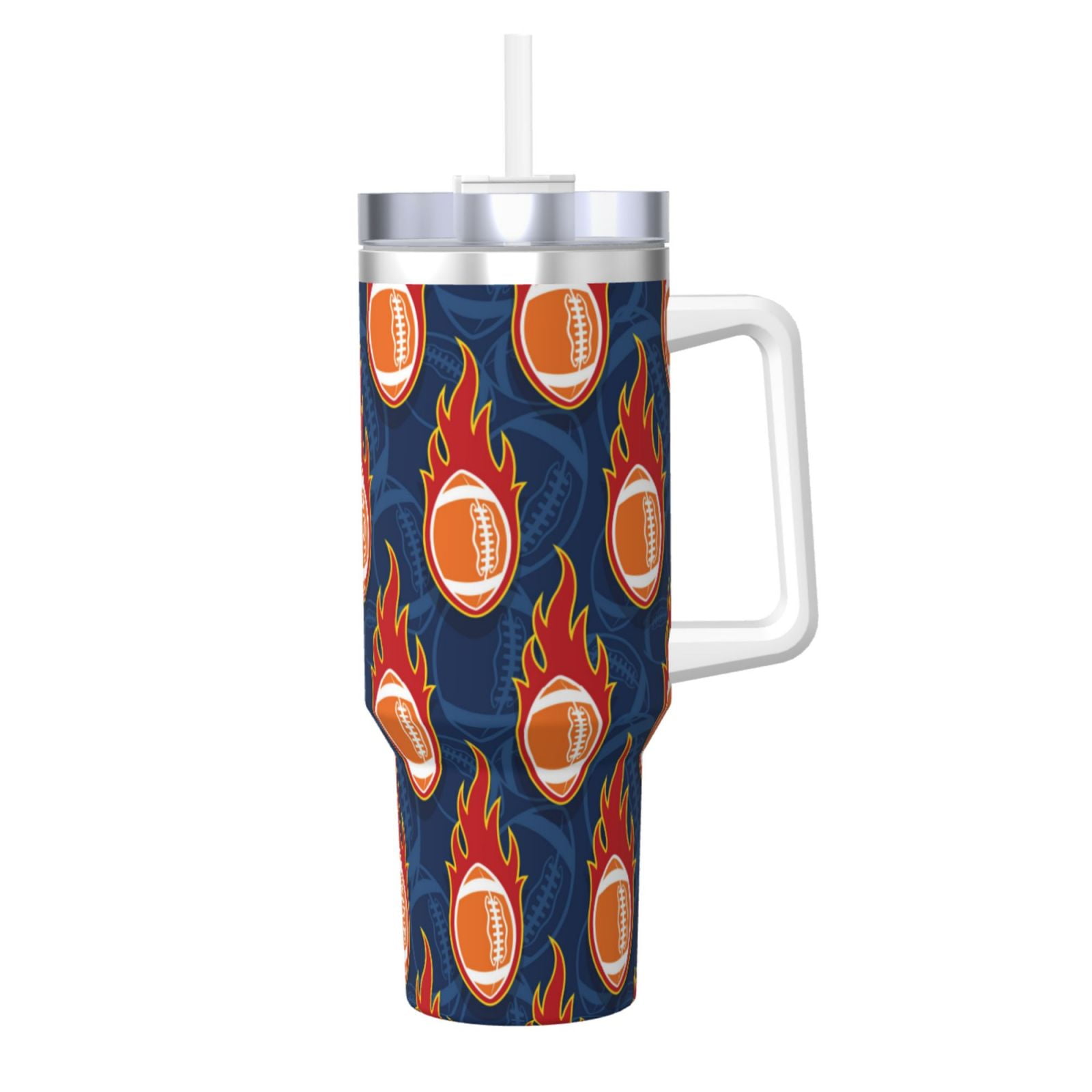 Balery American Football and Fire Flames Pattern 40oz Stainless Steel ...