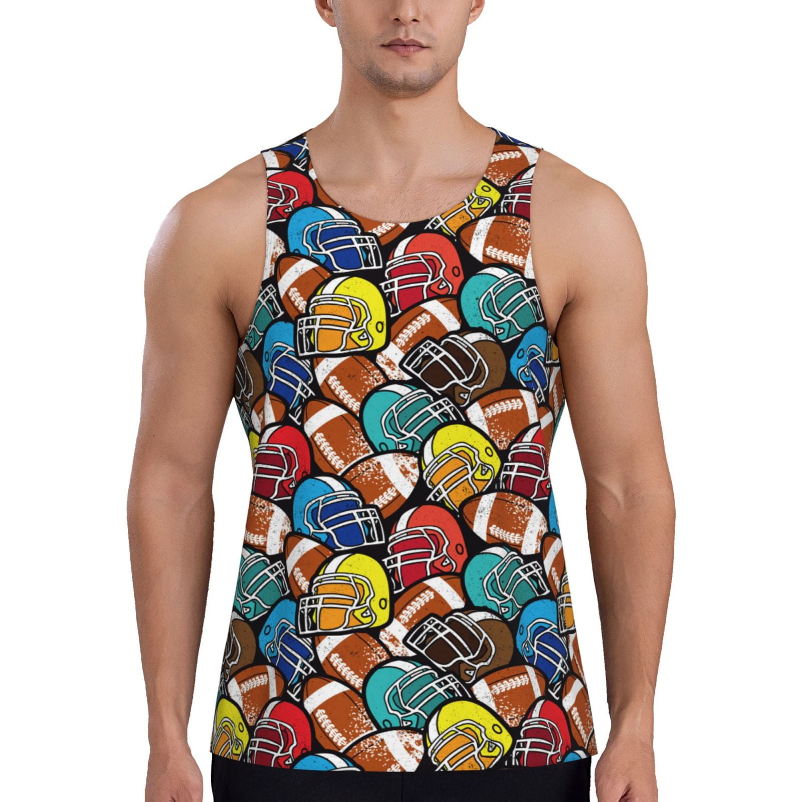Balery American Football Pattern Men's Workout Tank Top Gym Muscle Tee ...