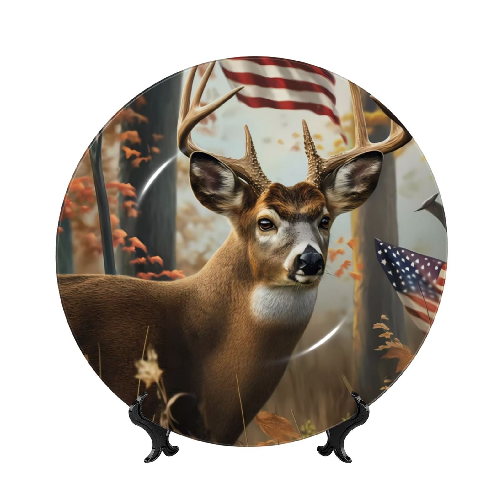 Balery American Wildlife Deer Forest Print Bone China Decorative Plate ...