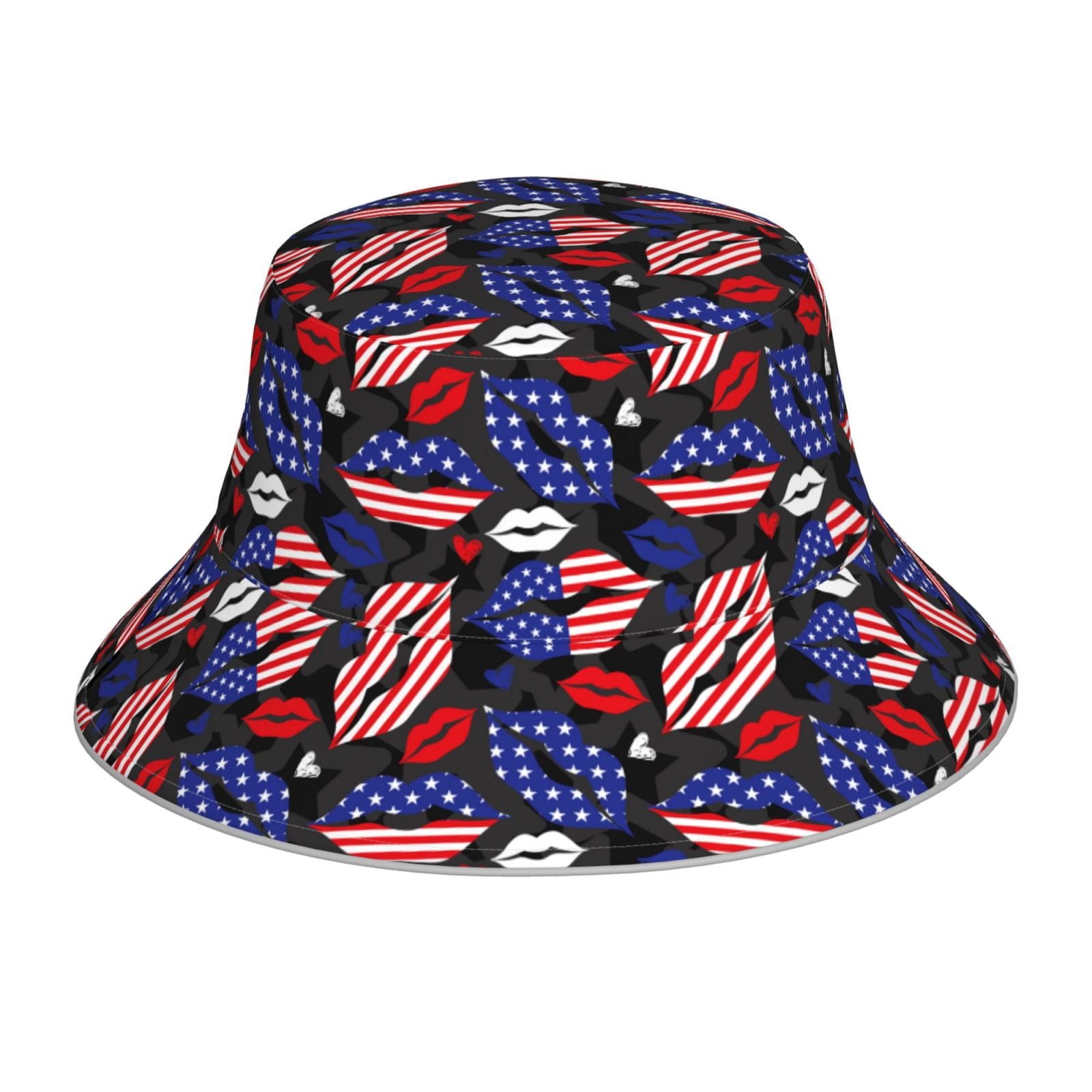 Balery American With Lips Sun Hats for Men Women Bucket Hat UPF 50 ...