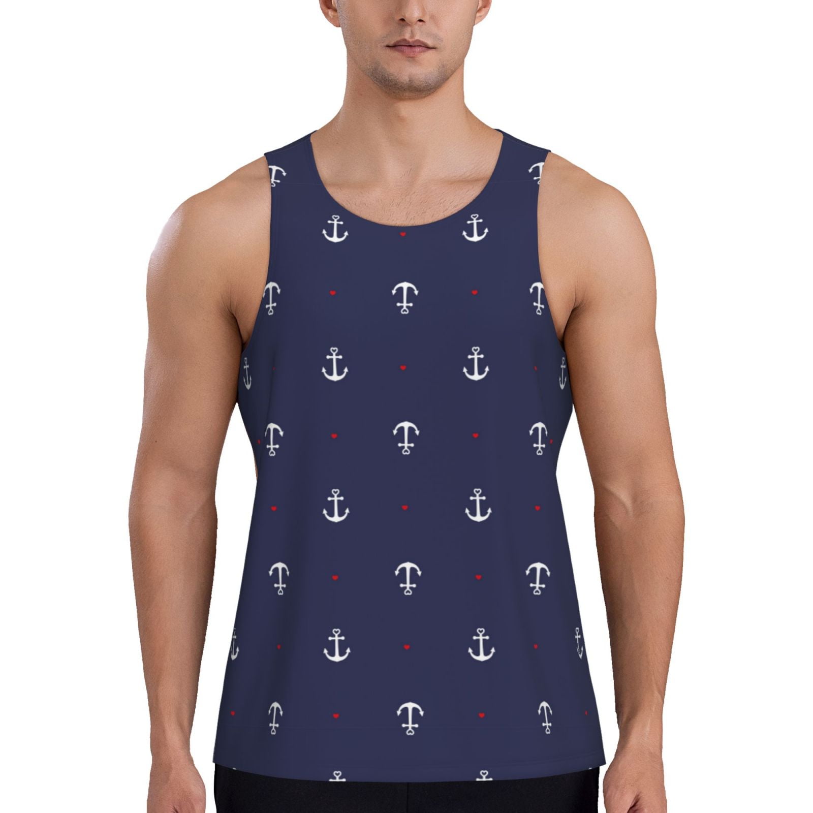 Balery Anchor Heart Blue Pattern Men's Workout Tank Top Gym Muscle Tee ...