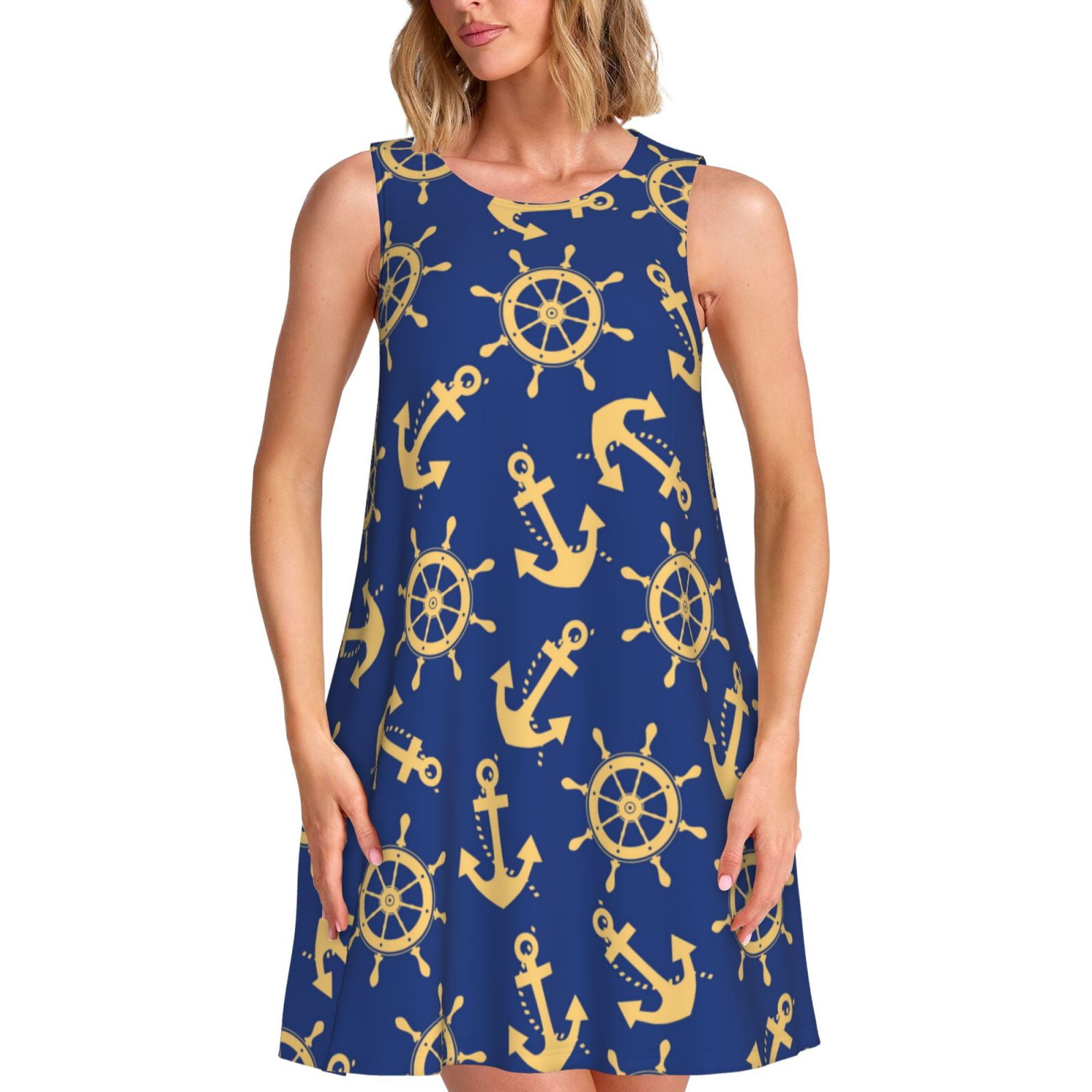 Balery Anchors and Nautical Pattern Women’s Summer Dresses – Loose ...