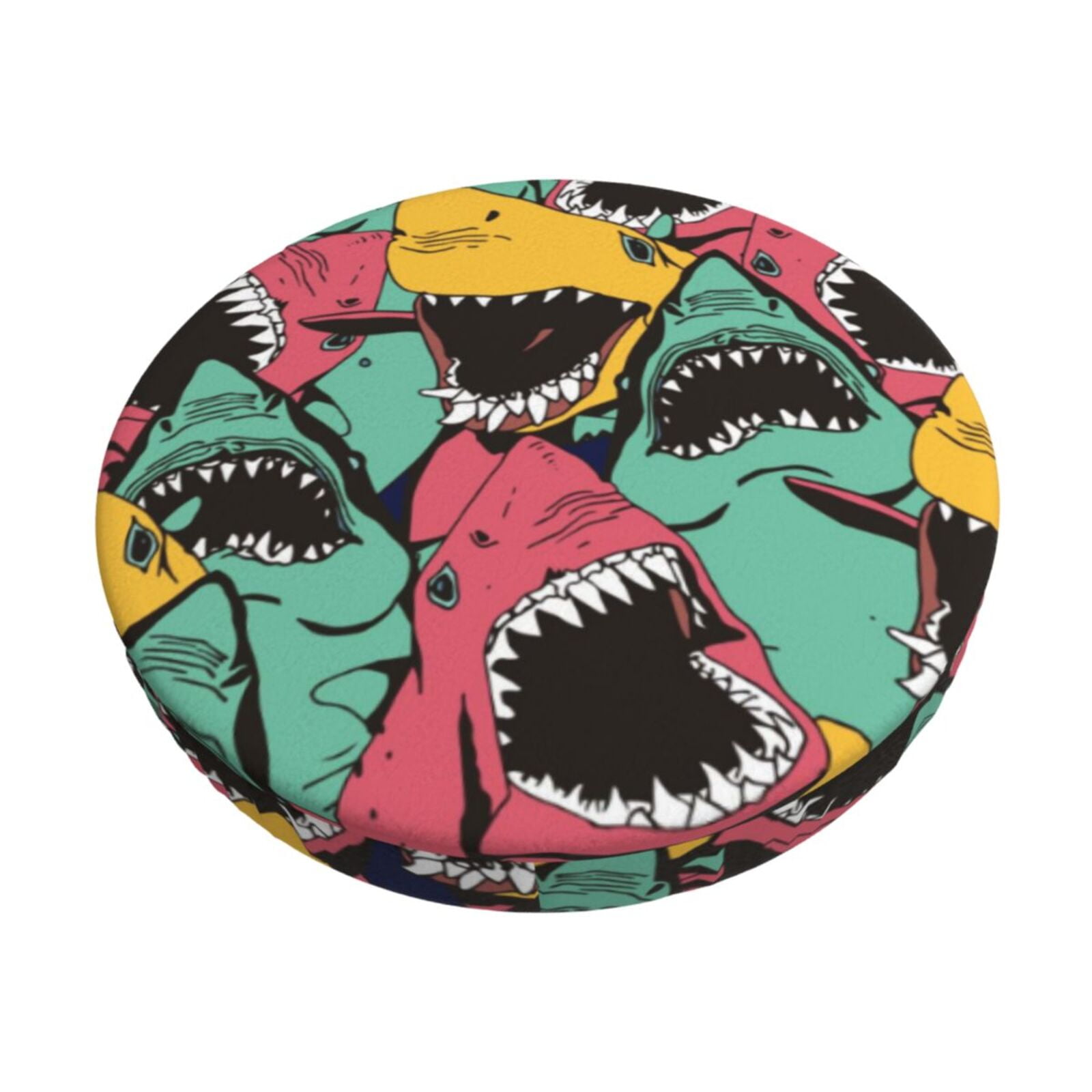 Balery Angry Shark Pattern Round Bar Stool Seat Covers Velvet Fabric ...