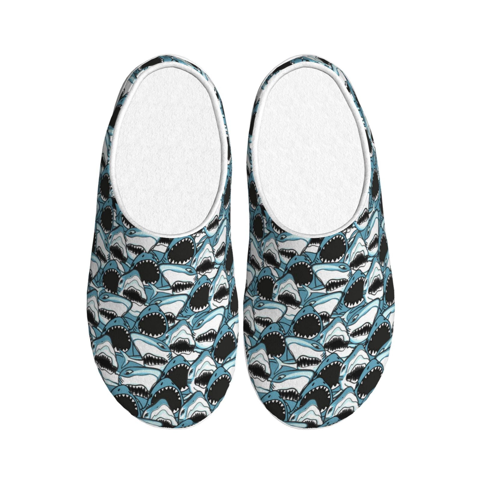 Balery Angry Shark Pattern Women's Fuzzy Memory Foam Slippers Fluffy ...