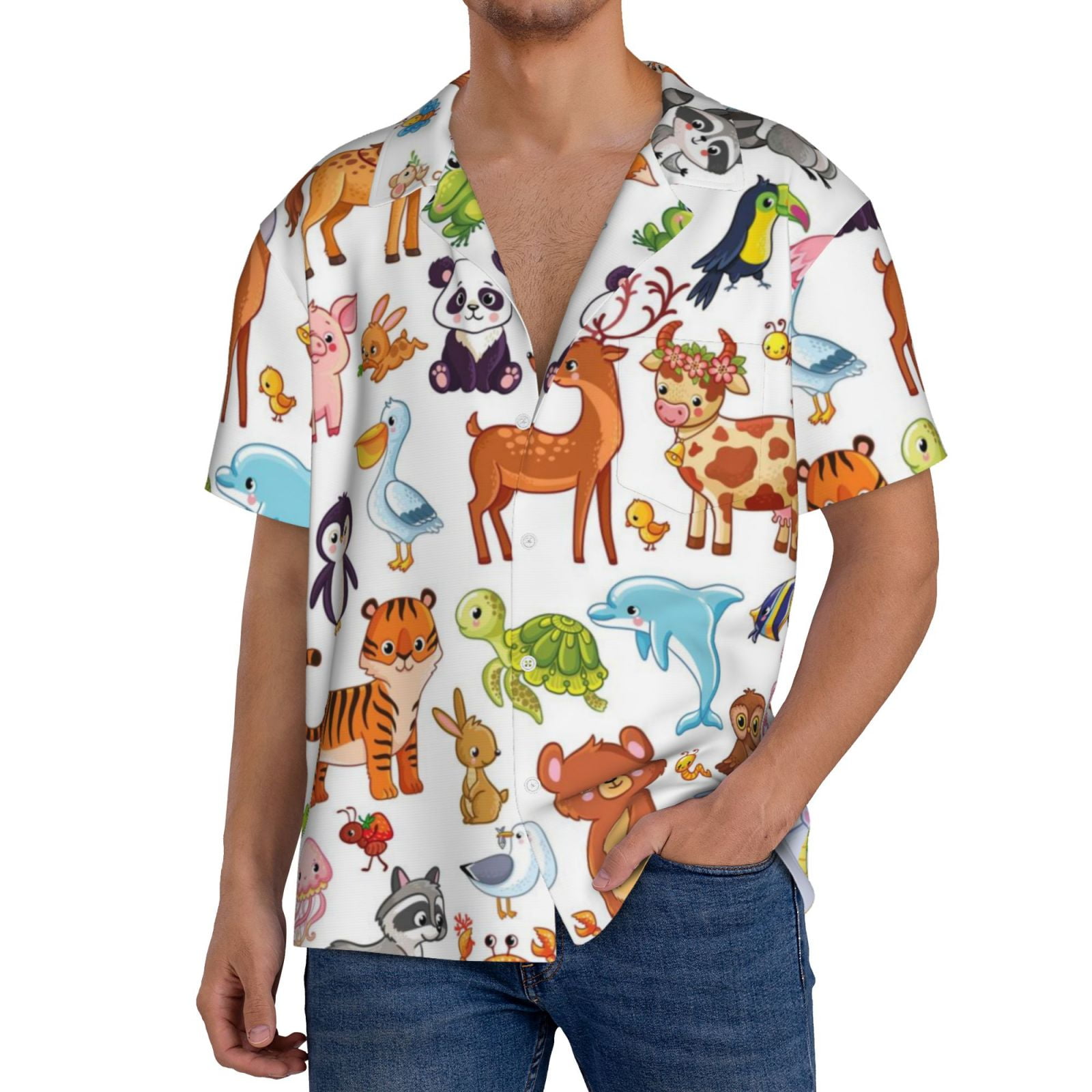 Balery Animal Cartoon Style Men's Casual Button Down Shirt Short Sleeve ...