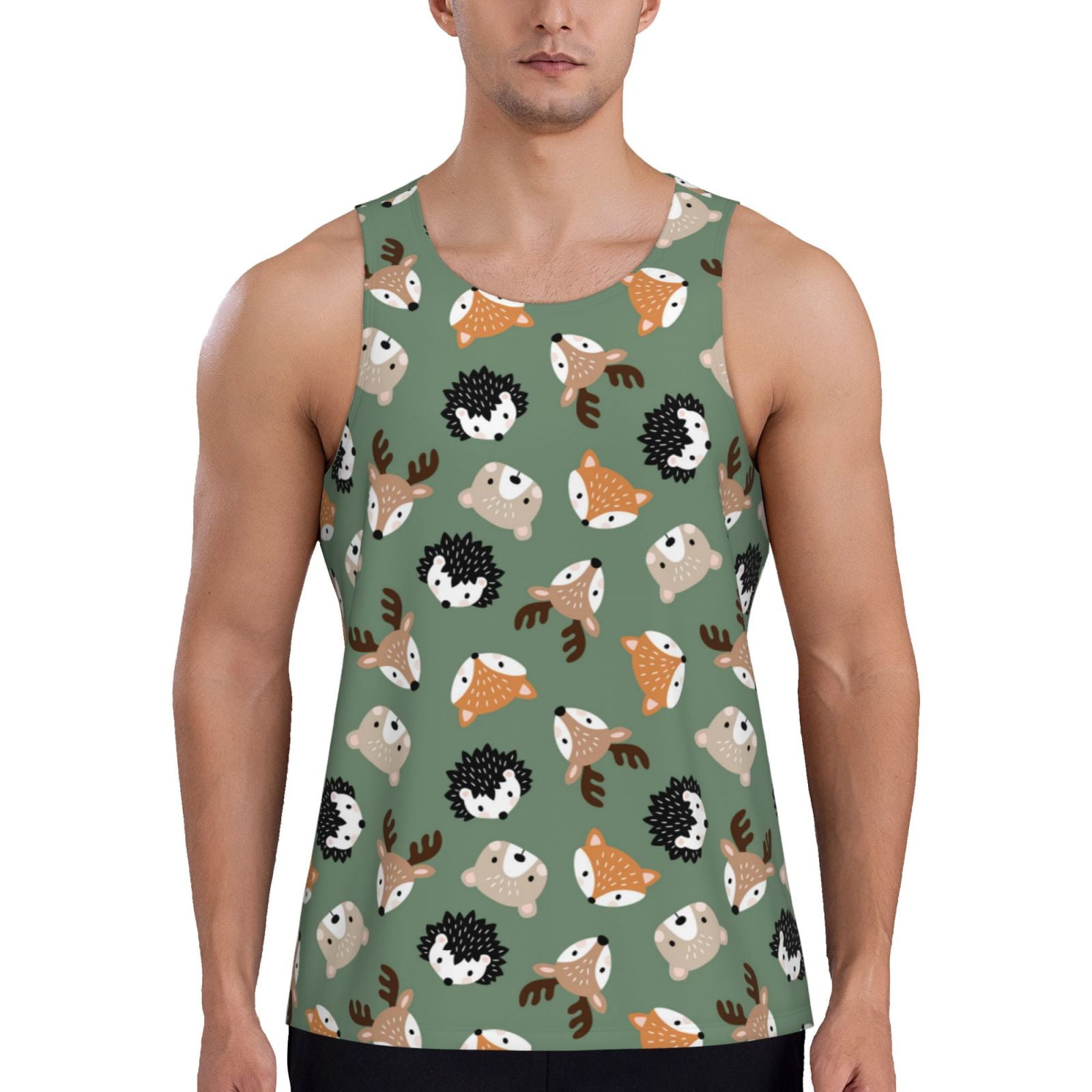 Balery Animal Heads Pattern Men's Workout Tank Top Gym Muscle Tee ...