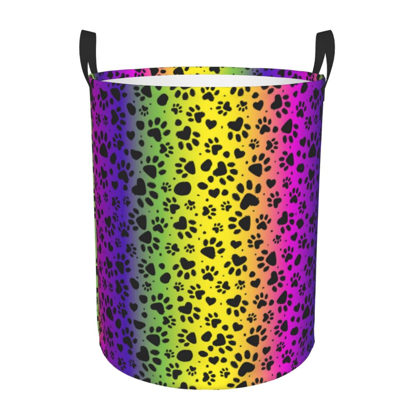 Balery Animal Paw Rainbow Round Laundry Basket with Handles Waterproof ...
