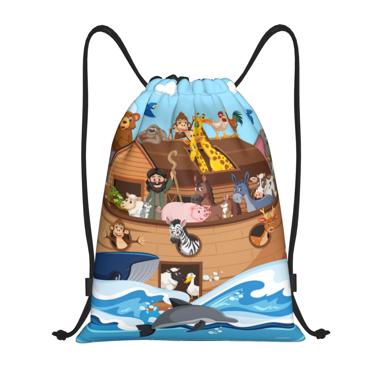 Balery Animals on Noah's Ark Floating Pattern Drawstring Backpack Bag Sport Gym Sackpack Cinch ...