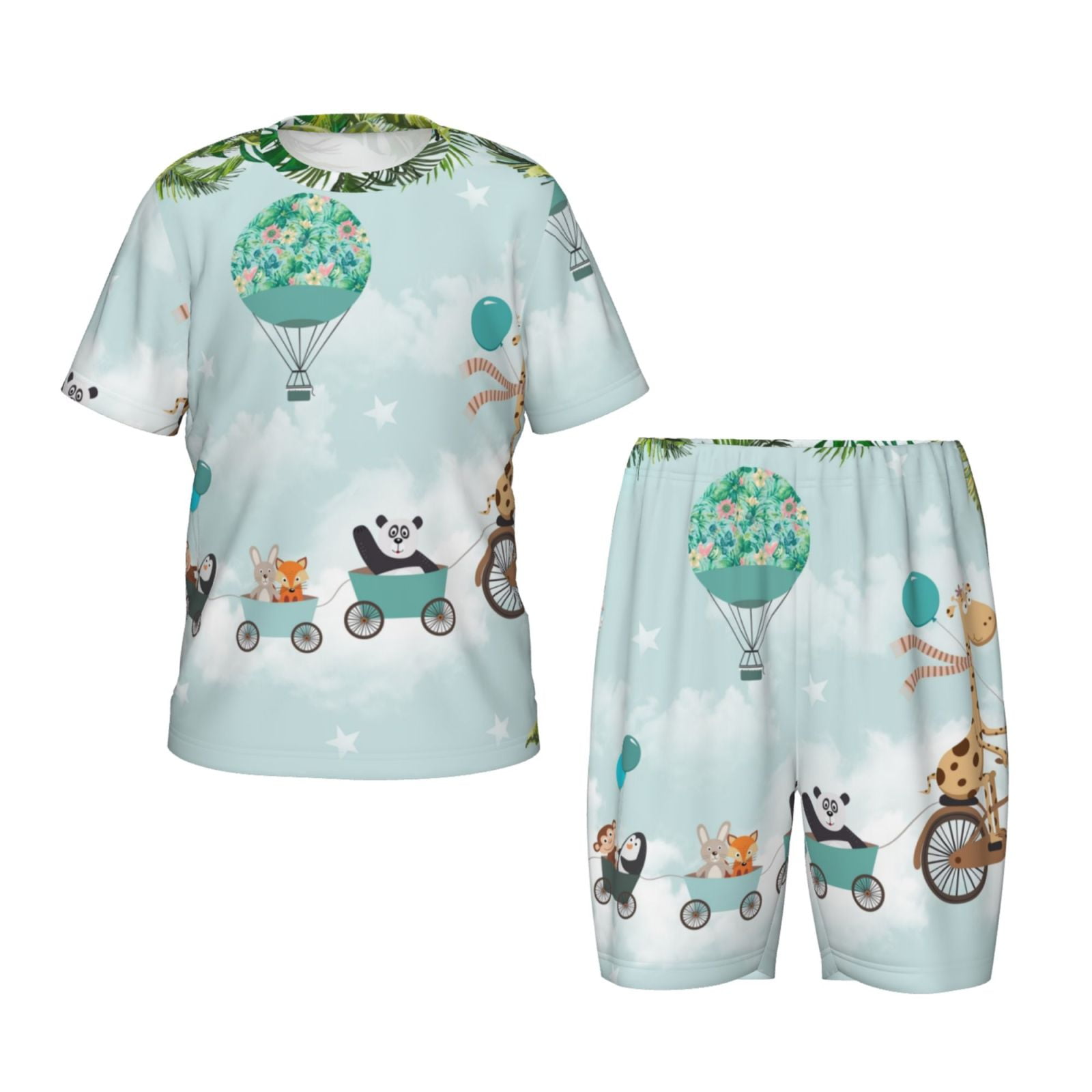 Balery Animals Riding Across The Sky Pattern Kids’ Short-Sleeved Pajama Set – Soft Cotton ...