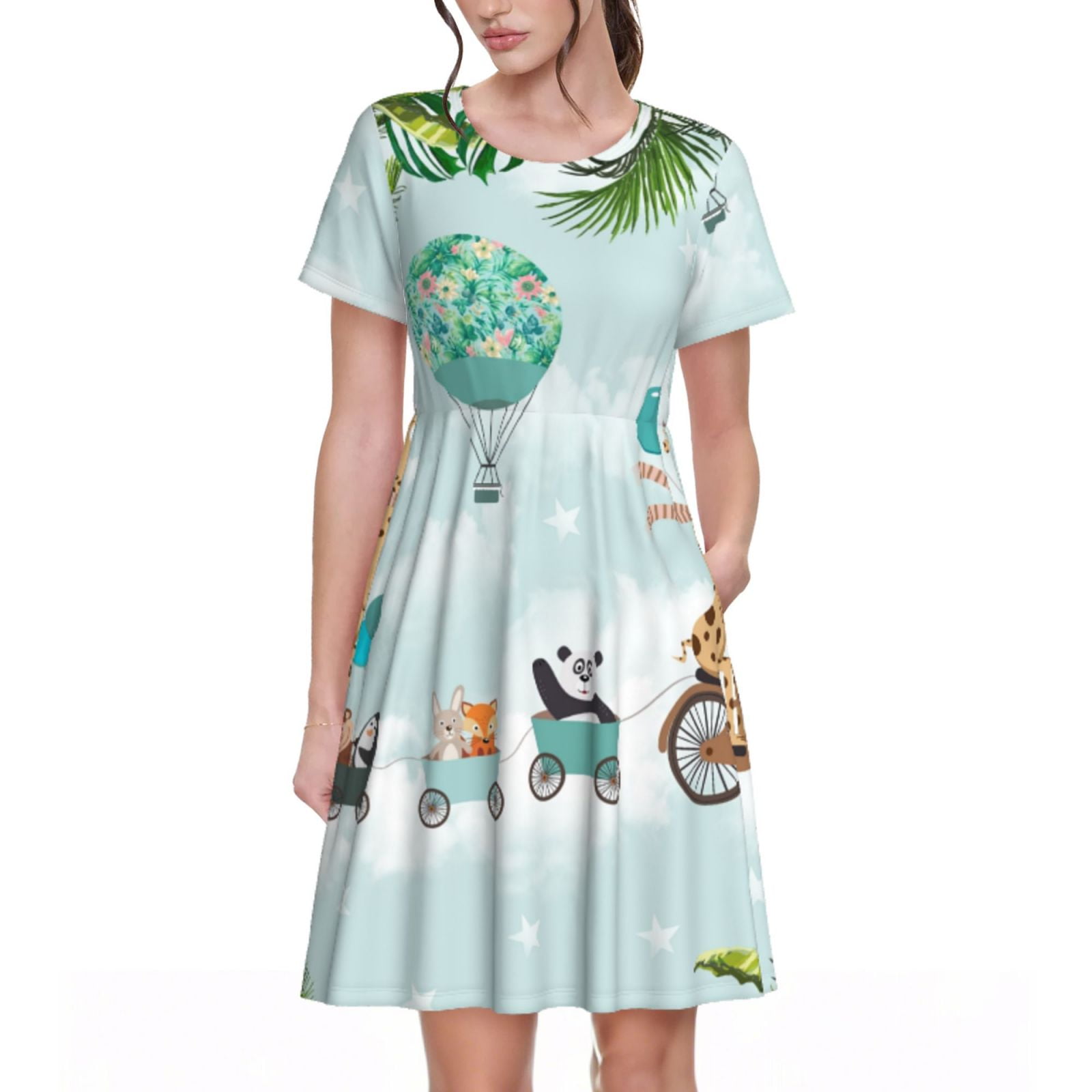 Balery Animals Riding Across The Sky Pattern Womens Dresses Loose Short ...