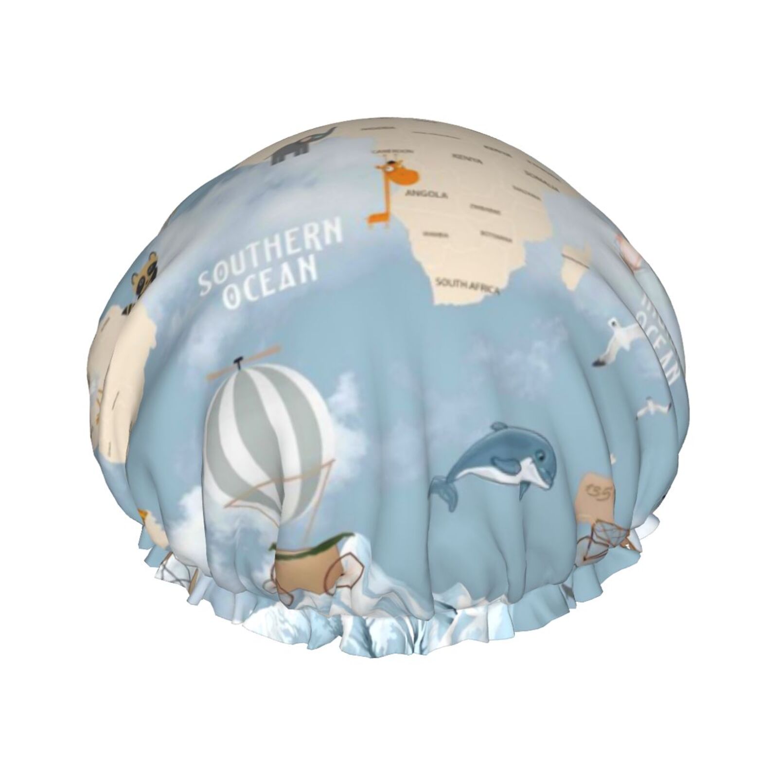 Balery Animals Travel World Map Shower Caps, Double Layer Waterproof ...