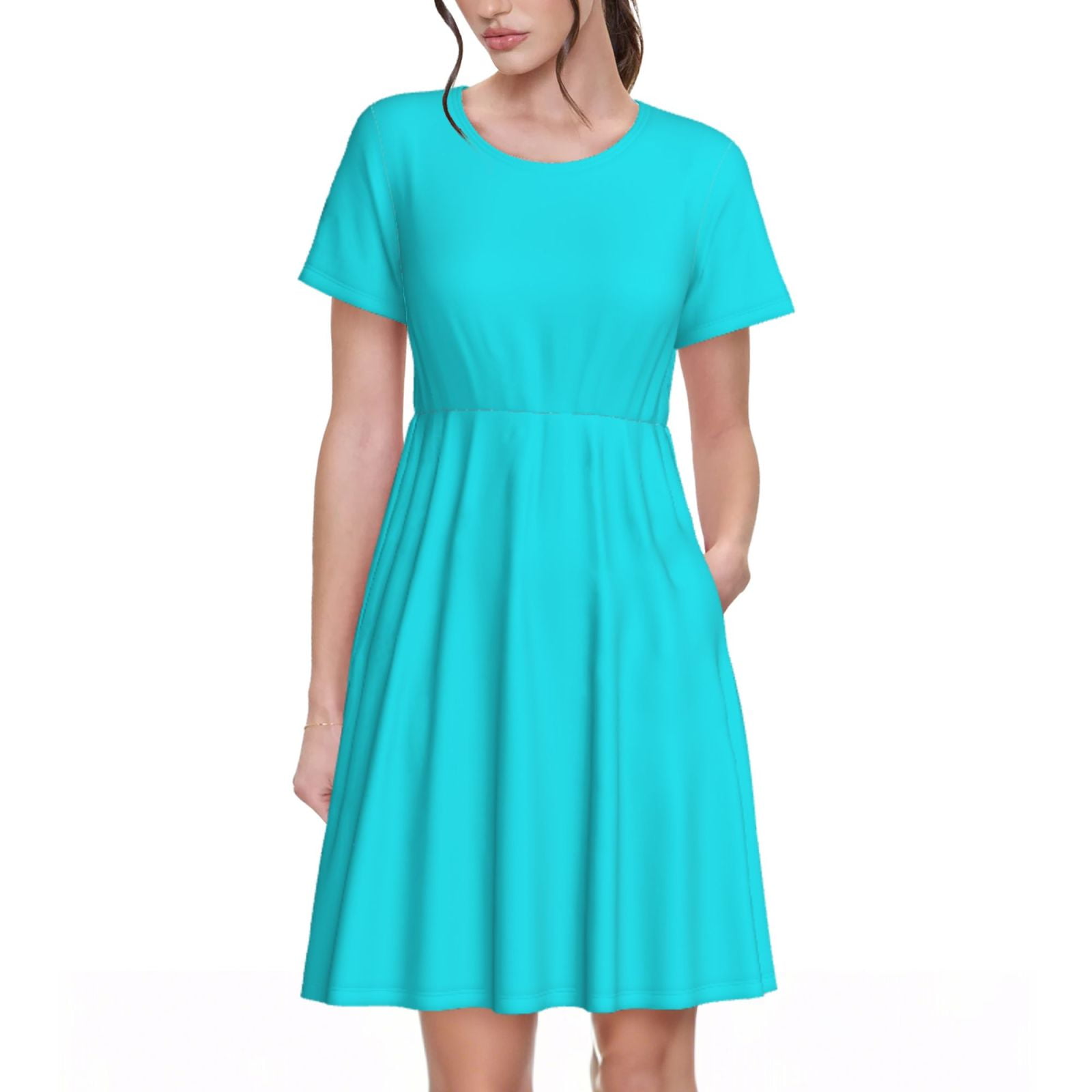 Balery Aqua Pattern Womens Dresses Loose Short sleeve Sundresses ...