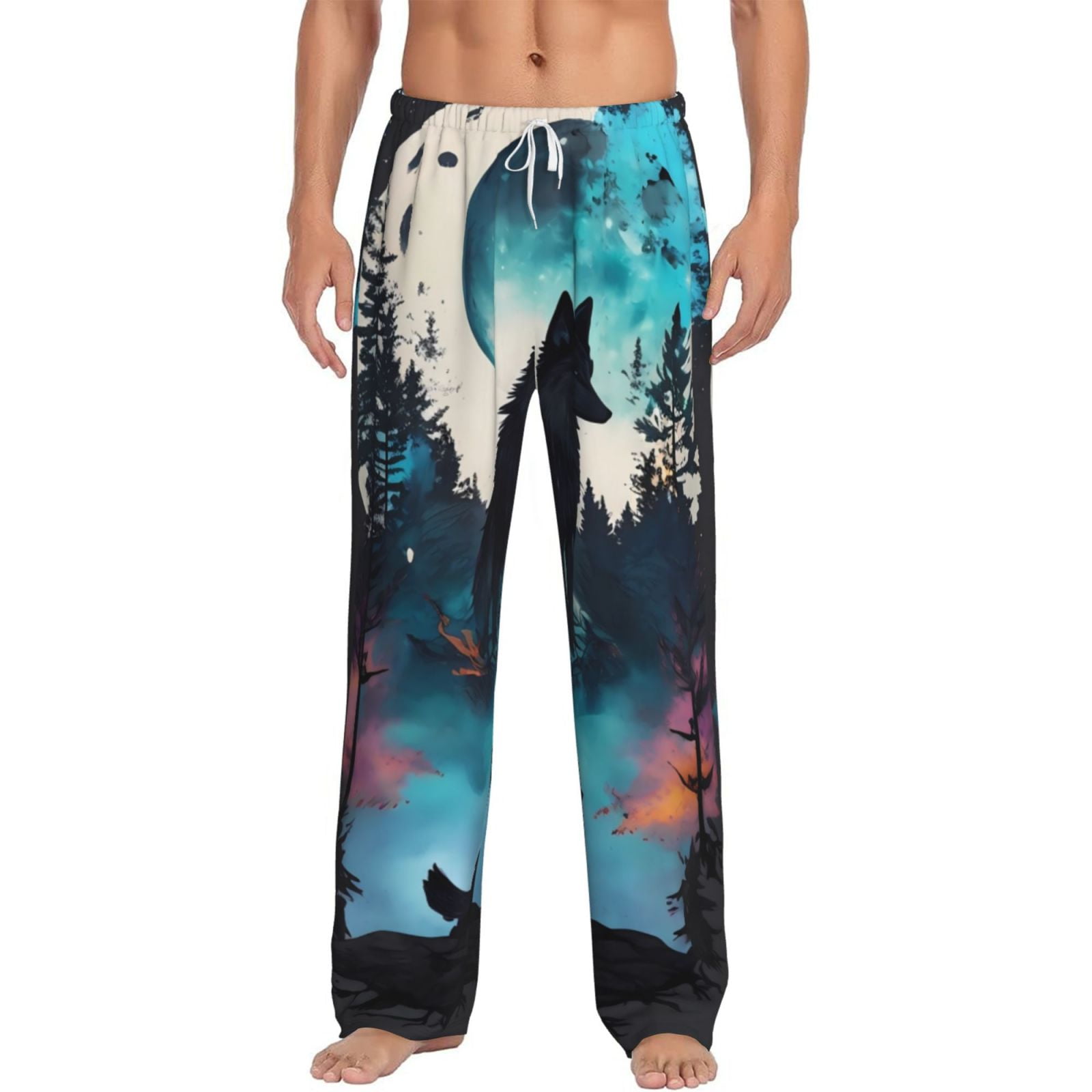 Balery Artistic Moon Valley Wolf print Men's Pajama Pants,Ultra ...