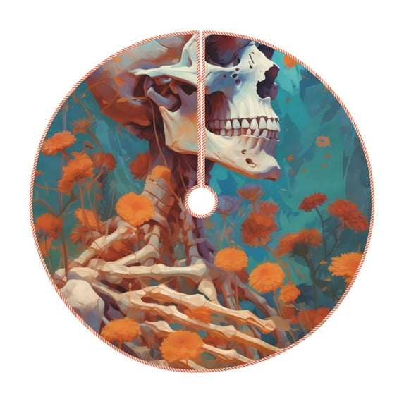 Balery Artistic Orange Carnation Skull Printed Christmas Tree Skirt ...
