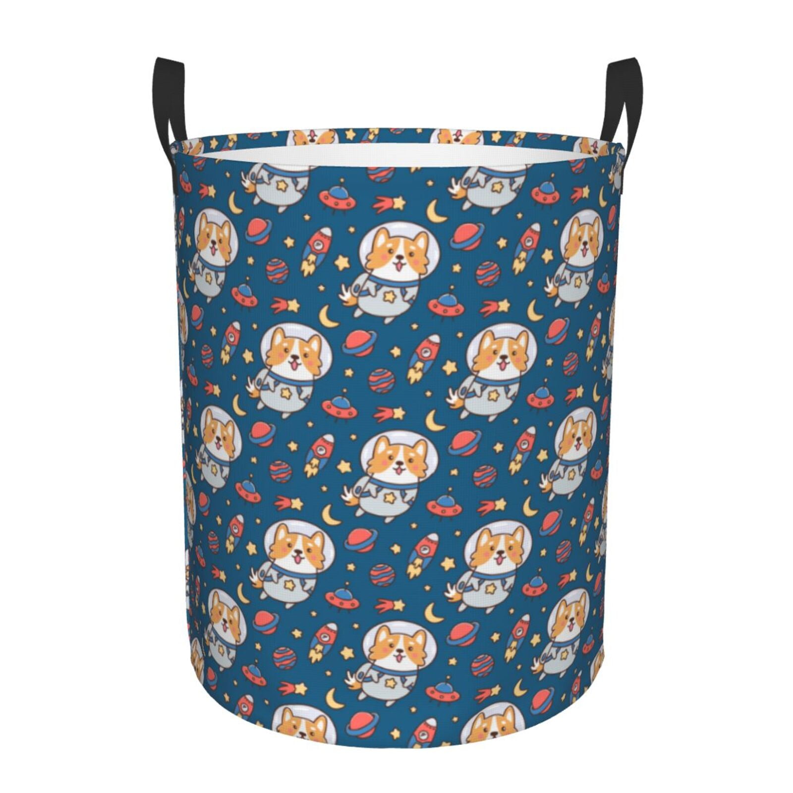 Balery Astronaut Corgi Dog Round Laundry Basket with Handles Waterproof ...