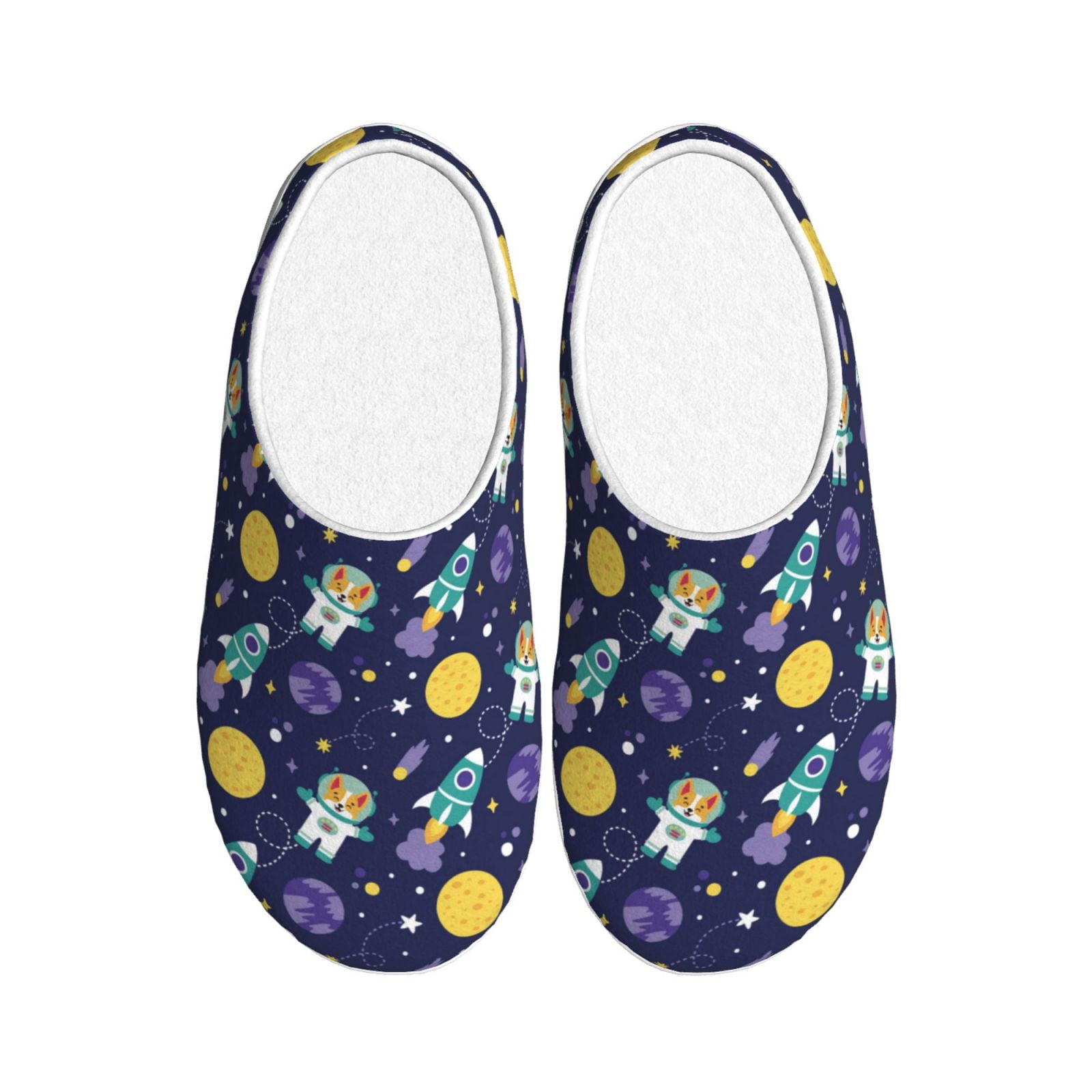 Balery Astronaut Corgi Pattern Women's Fuzzy Memory Foam Slippers ...