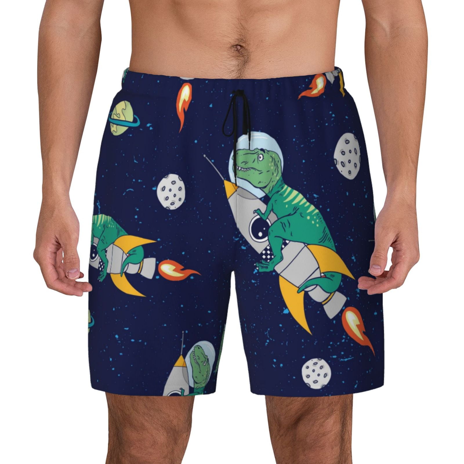 Balery Astronaut Dinosaur and Space Mens Swim Trunks Swim Shorts for ...