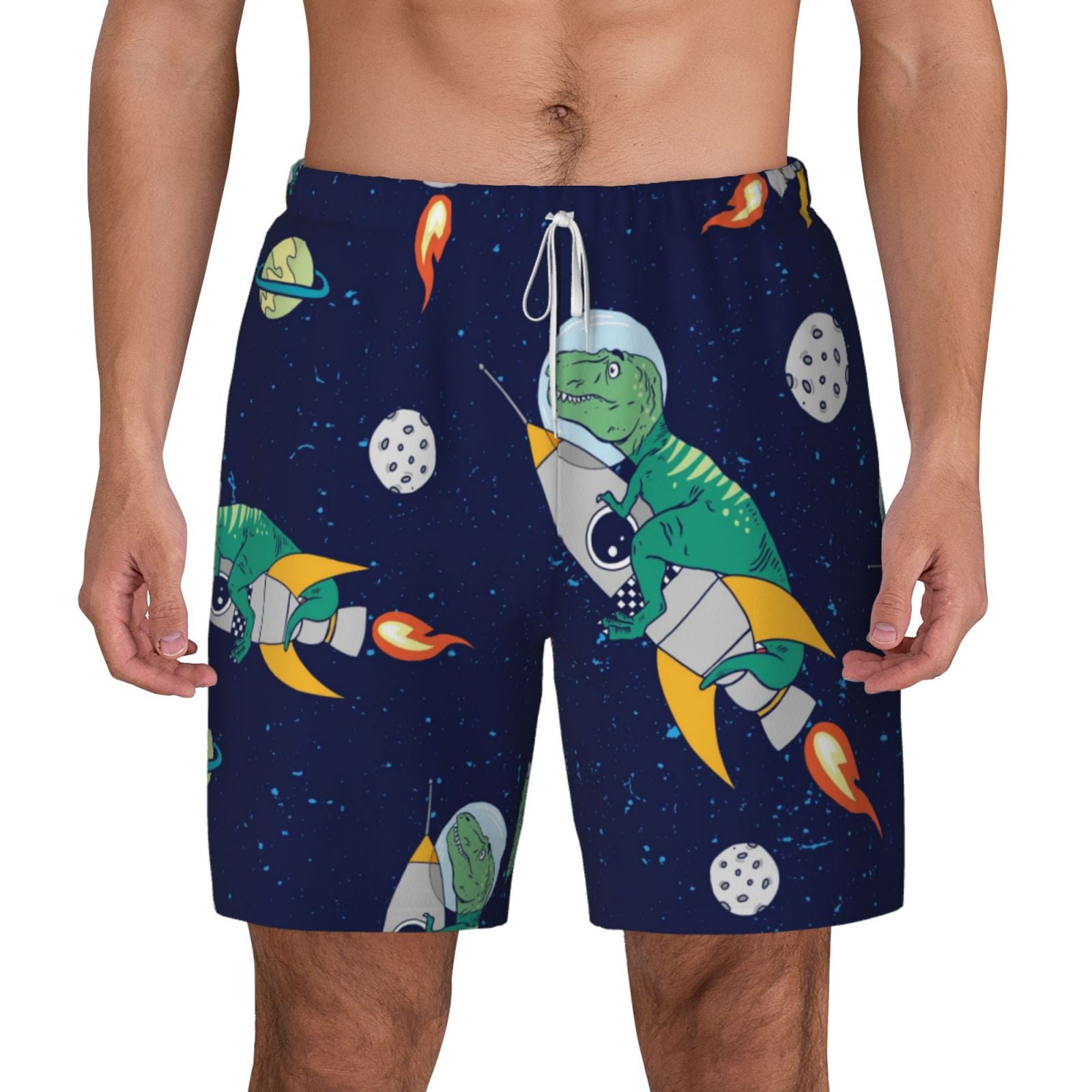 Balery Astronaut Dinosaur and Space Mens Swim Trunks Swim Shorts for ...