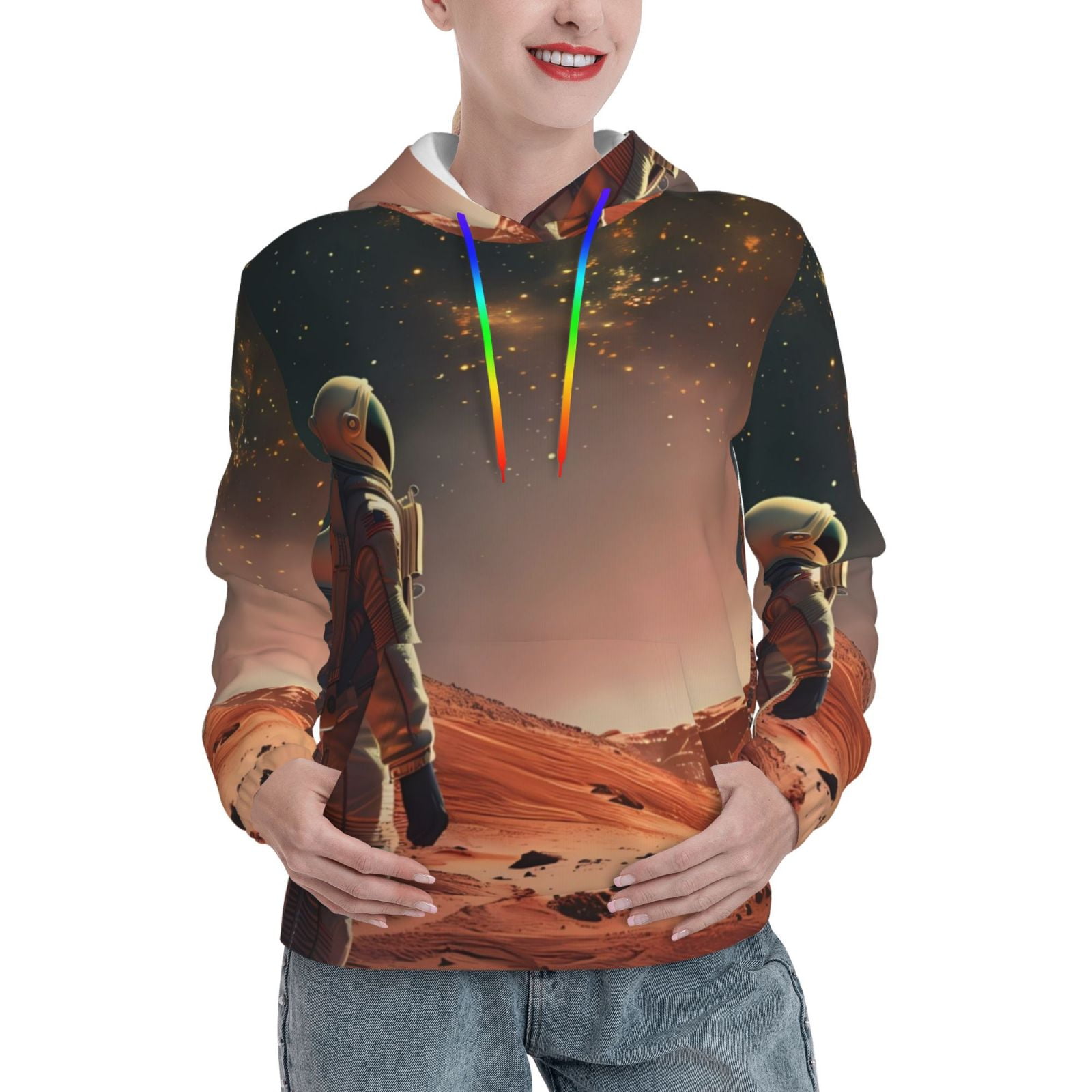 Balery Astronaut On Mars A Pattern Womens Long Sleeve Hoodie, Pullover ...