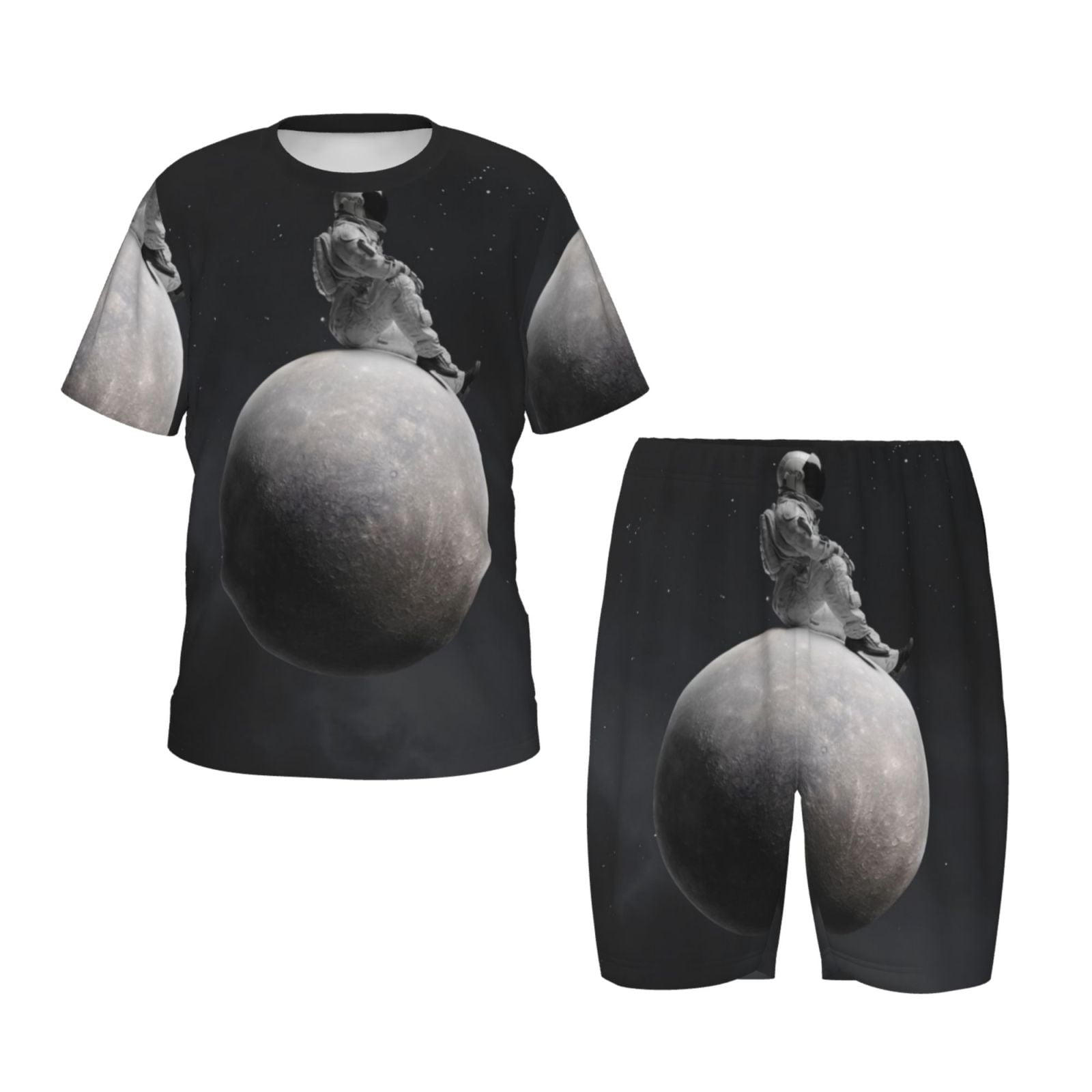Balery Astronaut Sitting On Mercury Planet Pattern Kids’ Short-Sleeved Pajama Set – Soft Cotton ...