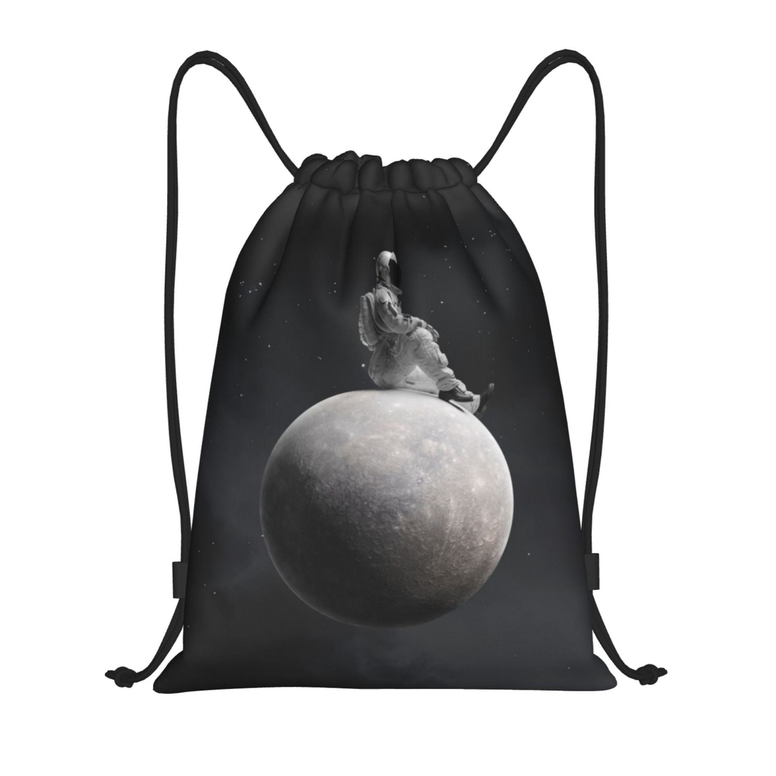 Balery Astronaut Sitting On Mercury Planet Pattern Drawstring Backpack ...