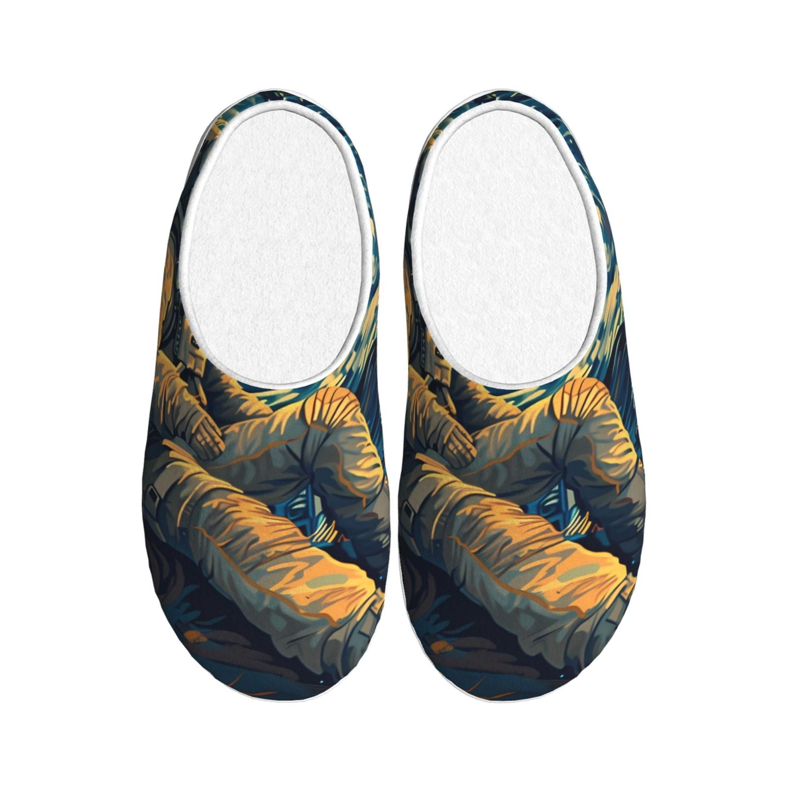 Balery Astronaut Starry Night Pattern Women's Fuzzy Memory Foam ...