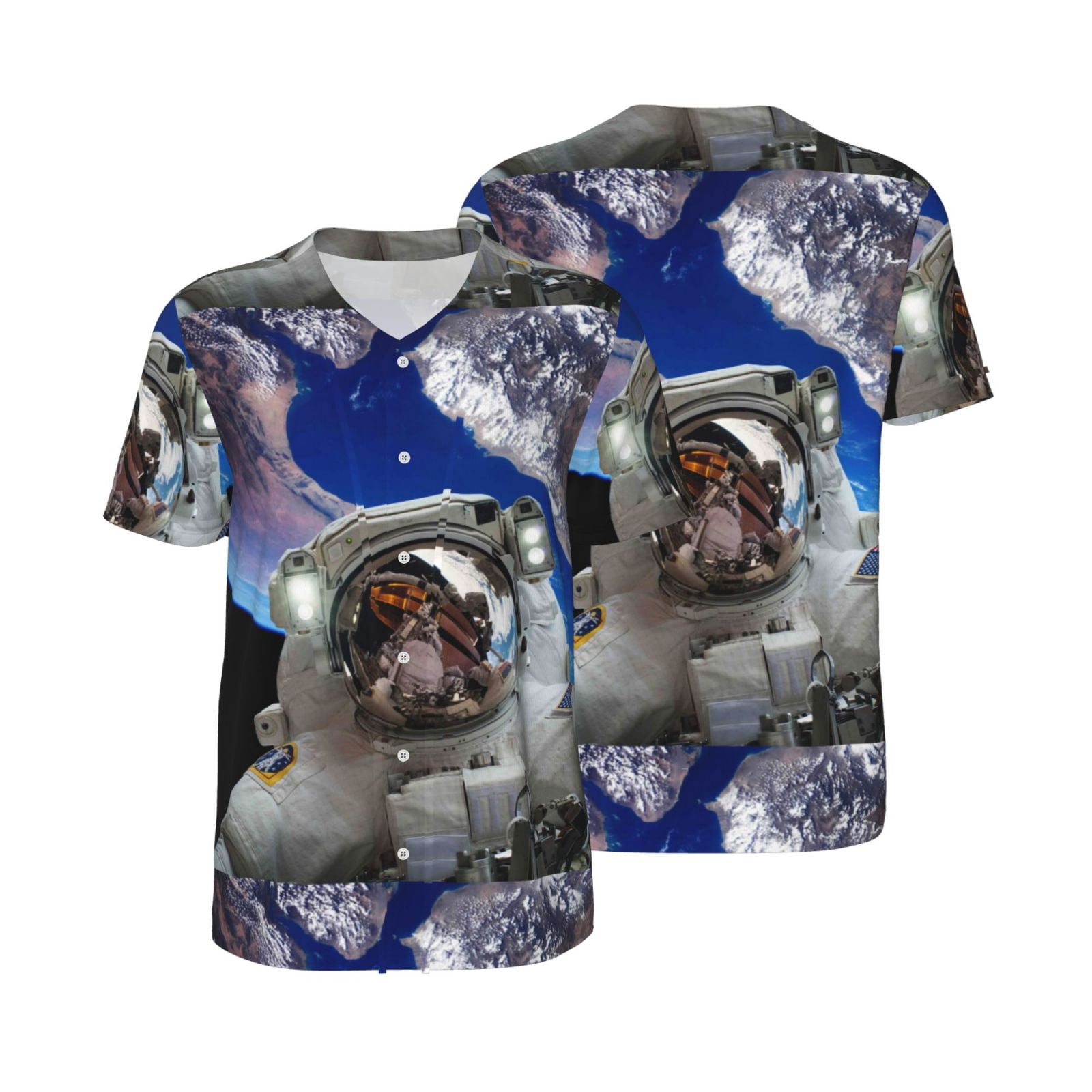 Balery Astronaut in Outer Space Baseball Jersey for Men Casual Button ...