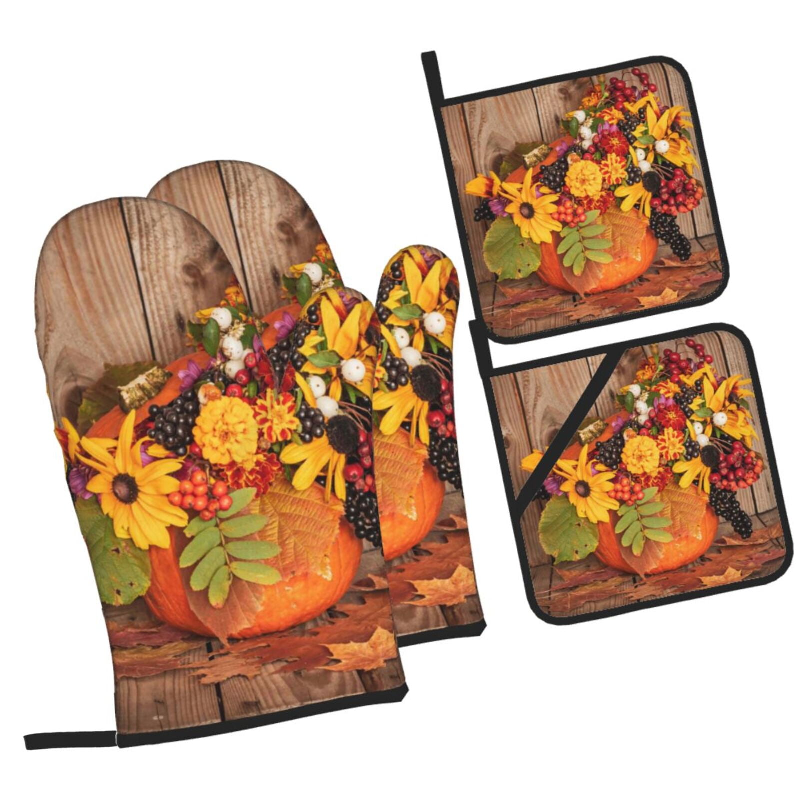 Balery Autumn Bouquet Pumpkin For Thanksgiving Pattern Oven Mitts and ...