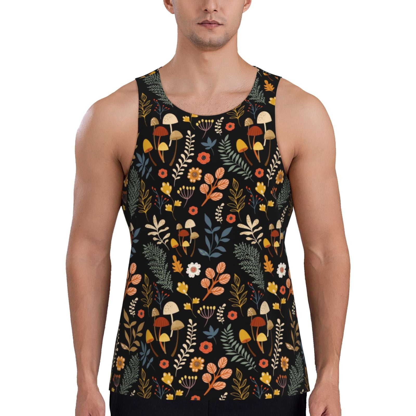 Balery Autumn Floral Pattern Men's Workout Tank Top Gym Muscle Tee ...