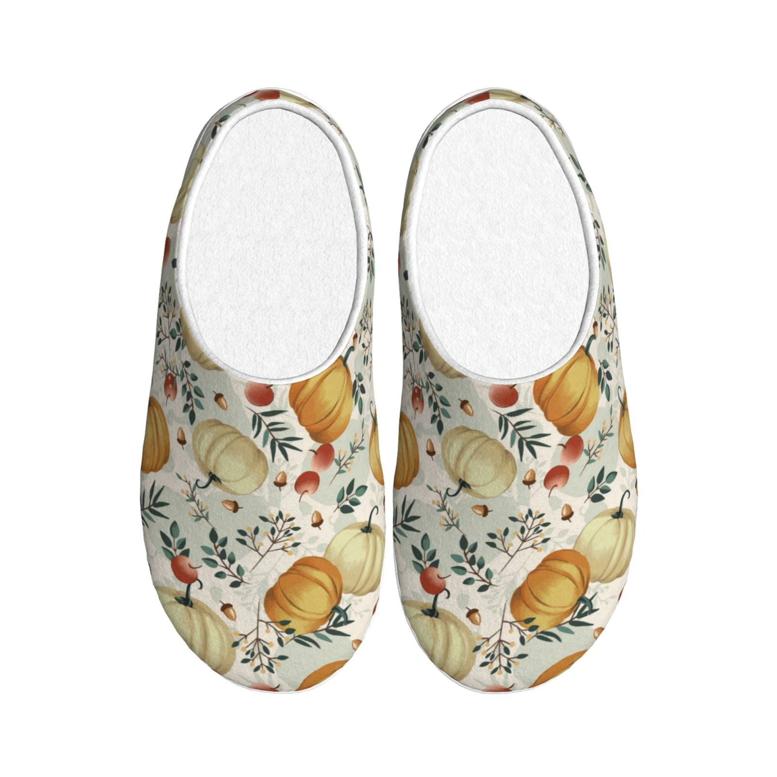 Balery Autumn Pumpkins Leaves Pattern Women's Fuzzy Memory Foam ...