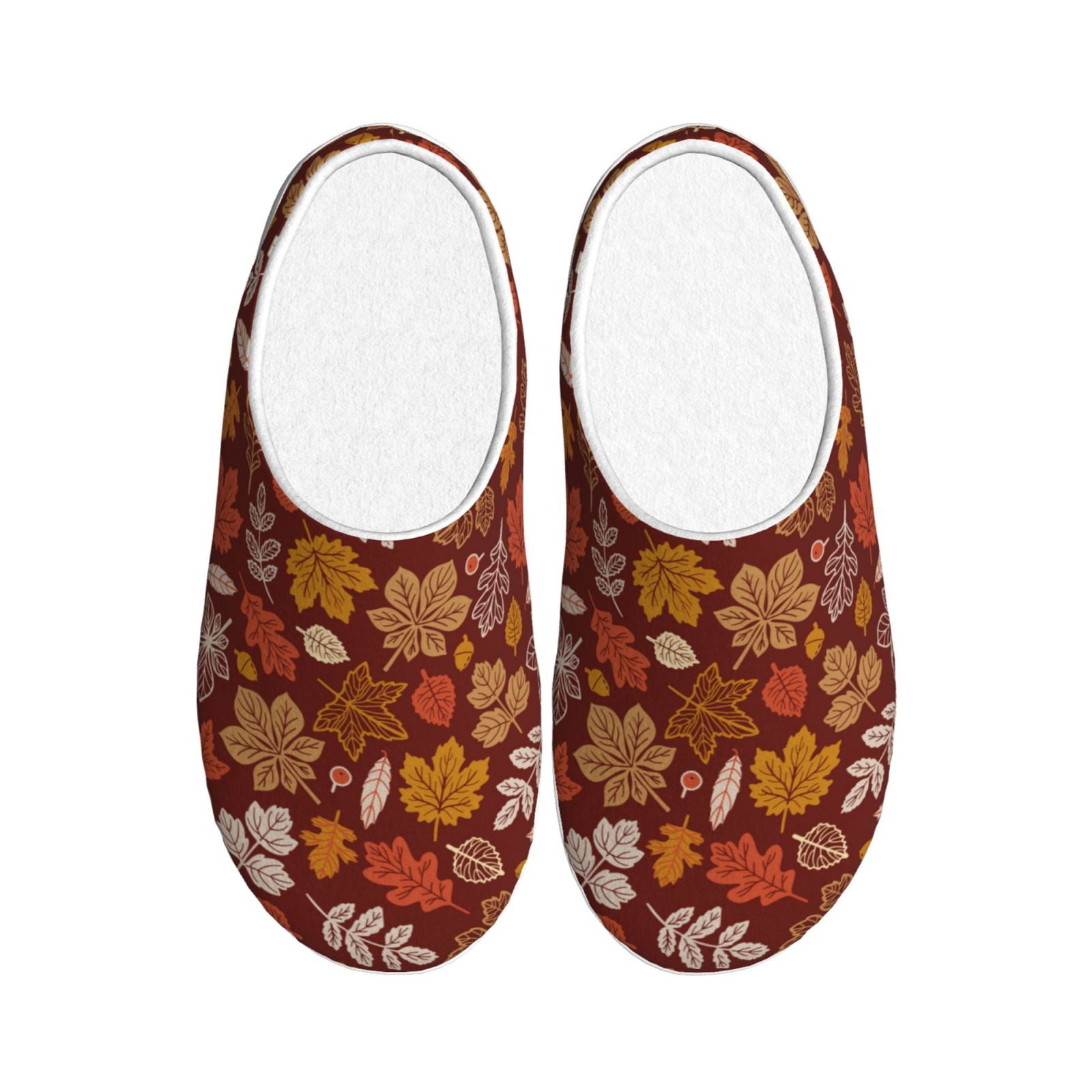 Balery Autumn Warm Tone Maple Leaf Pattern Women's Fuzzy Memory Foam ...