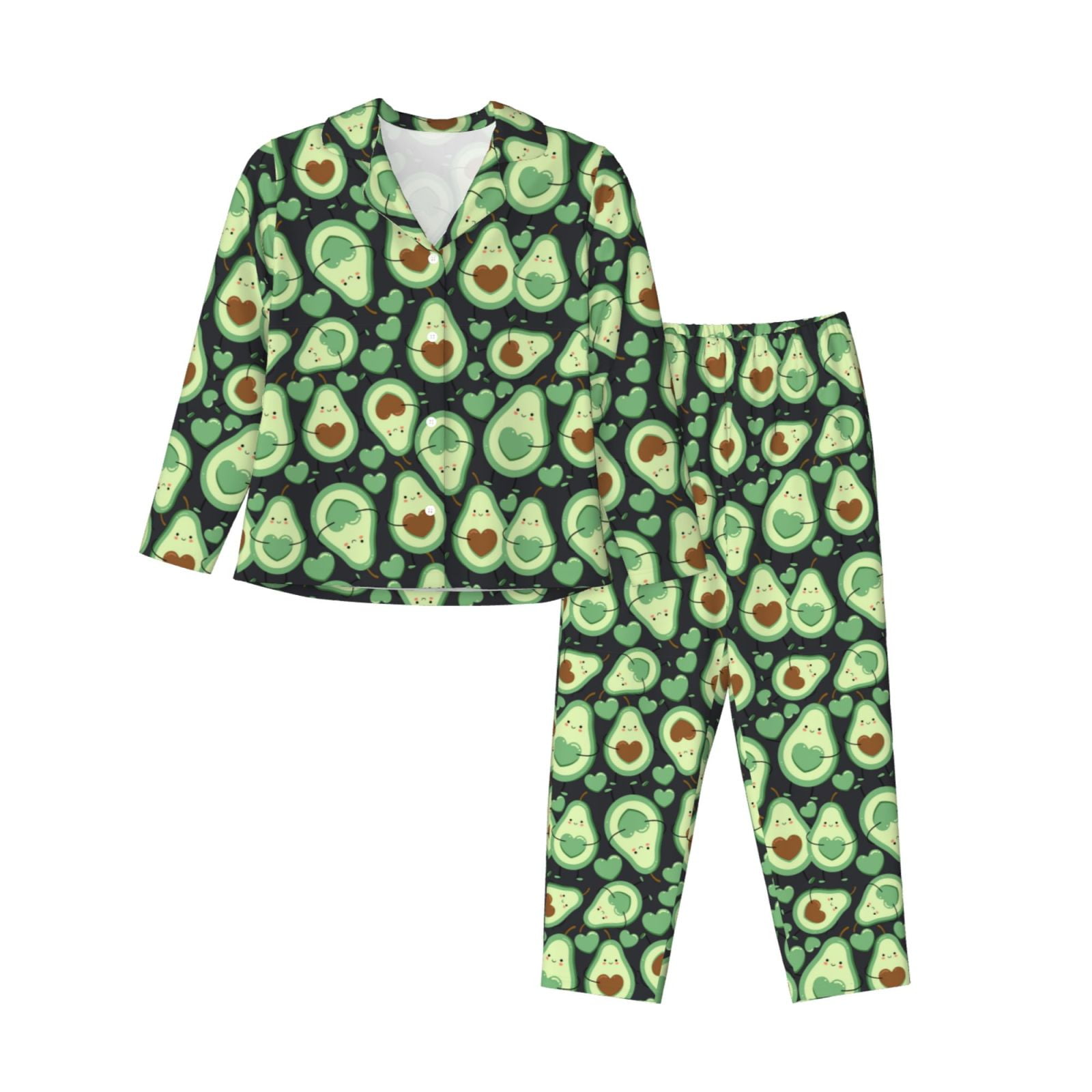 Balery Avocado Heart Pattern Pajama Sets for Women Long Sleeve 2 Piece ...
