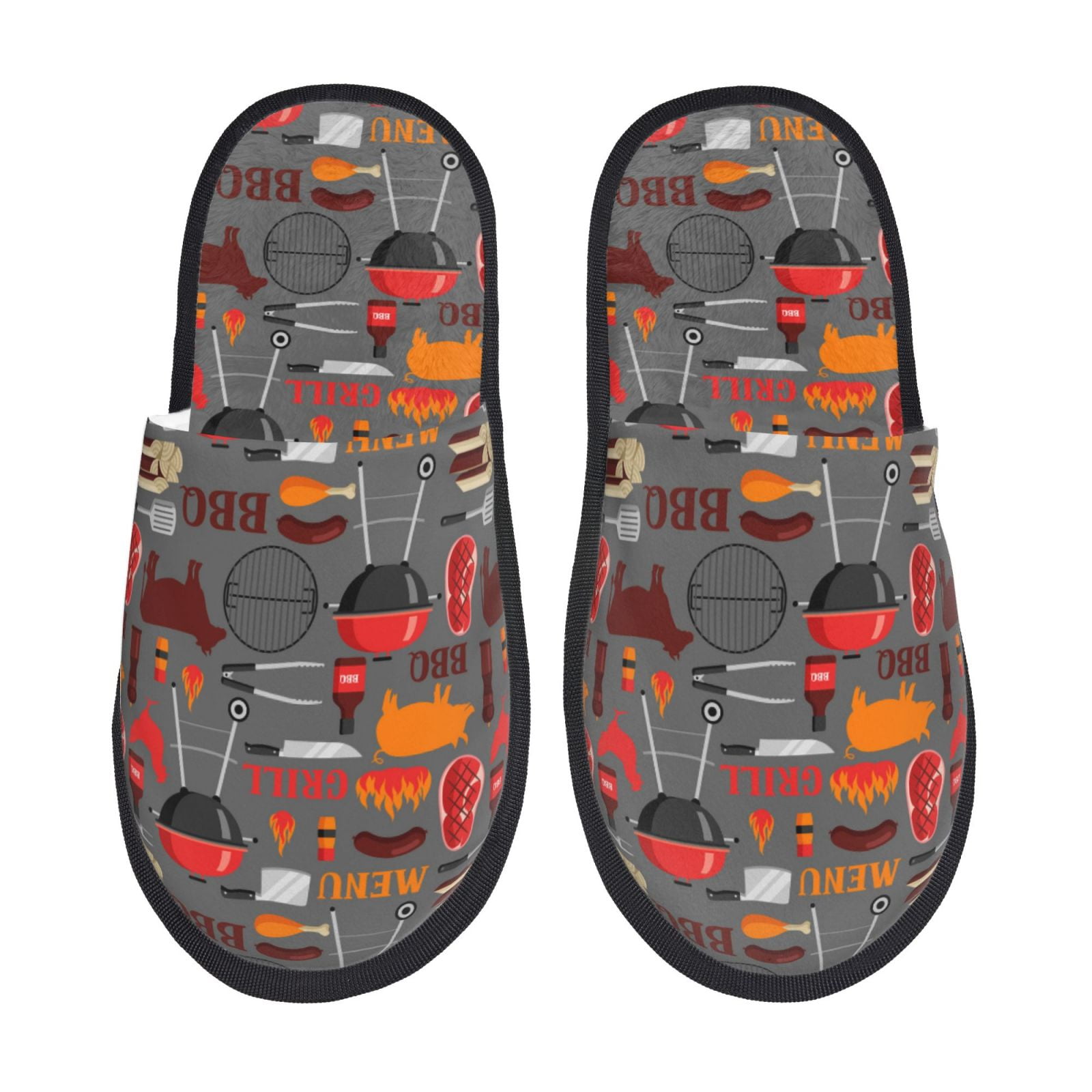 Balery BBQ Icons Slient Indoor Furry Fleece Comfort House Shoes Soft ...