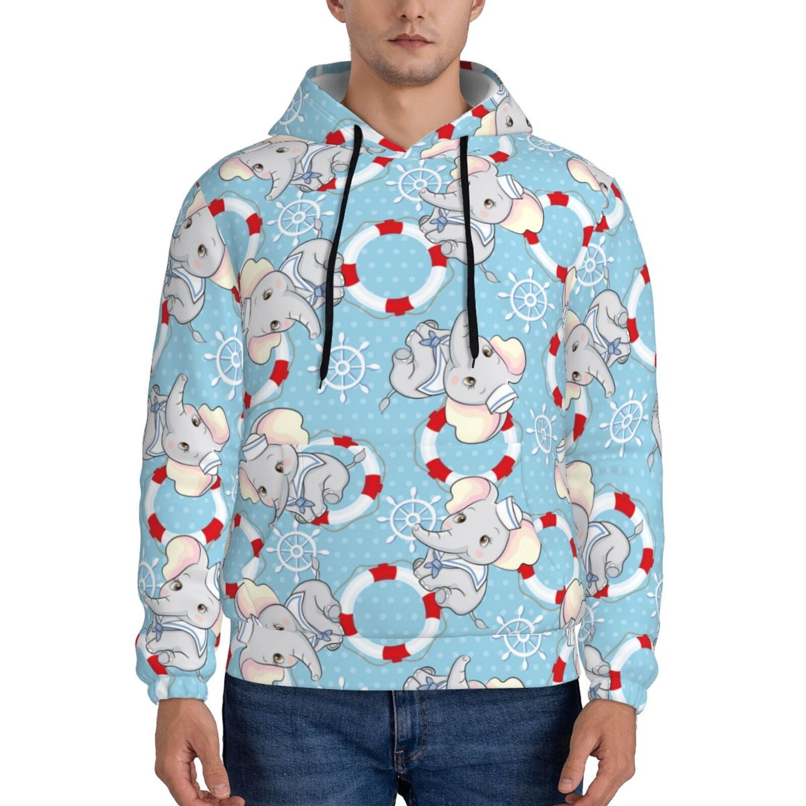 Balery Baby Elephant Pattern Mens Hoodie Kangaroo Pocket Hoodie ...