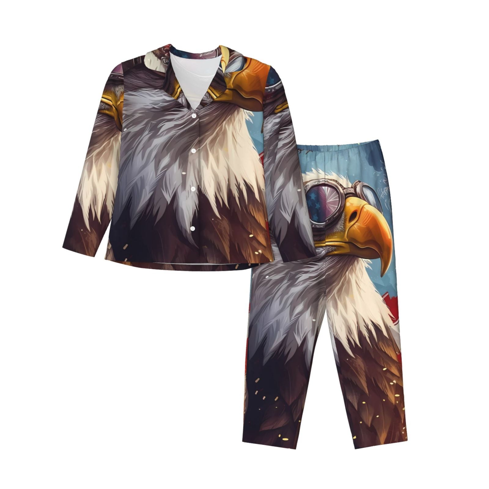 Balery Bald Eagle Pilot Pattern Pajama Sets for Women Long Sleeve 2 ...