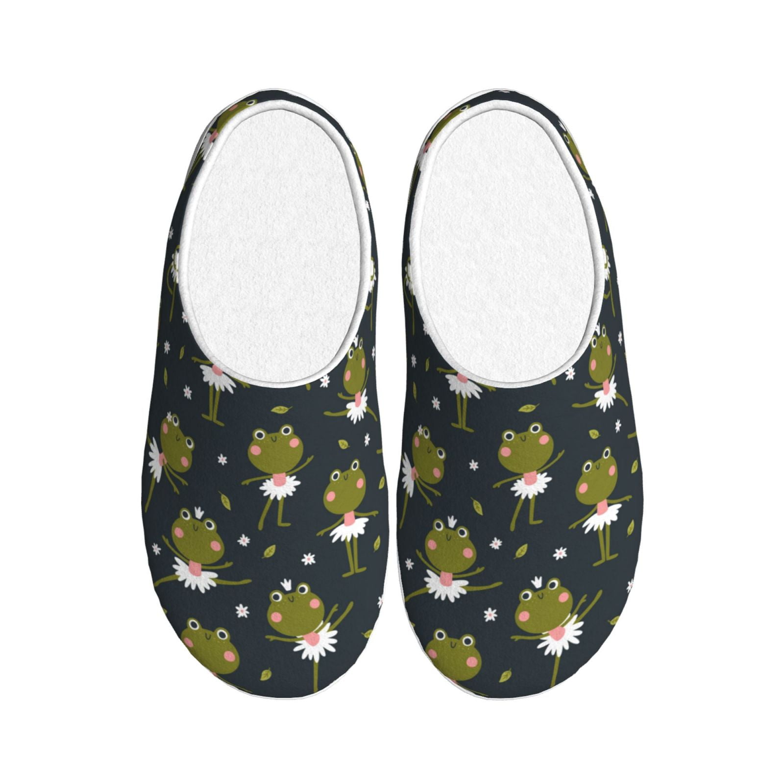 Balery Ballerina Frogs Pattern Women's Fuzzy Memory Foam Slippers ...
