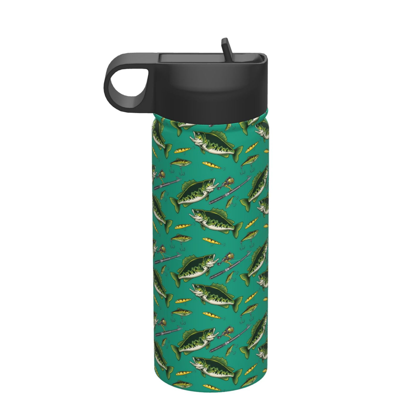 Balery Bass Fish Pattern Water Bottle,18oz Sports Insulated Kettle for ...