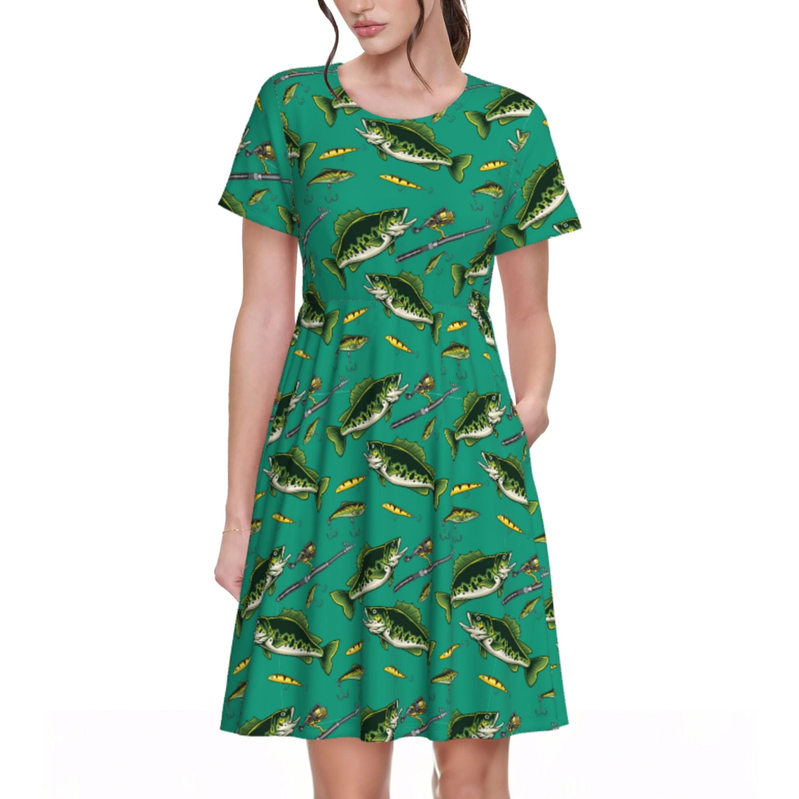 Balery Bass Fish Pattern Womens Dresses Loose Short sleeve Sundresses ...