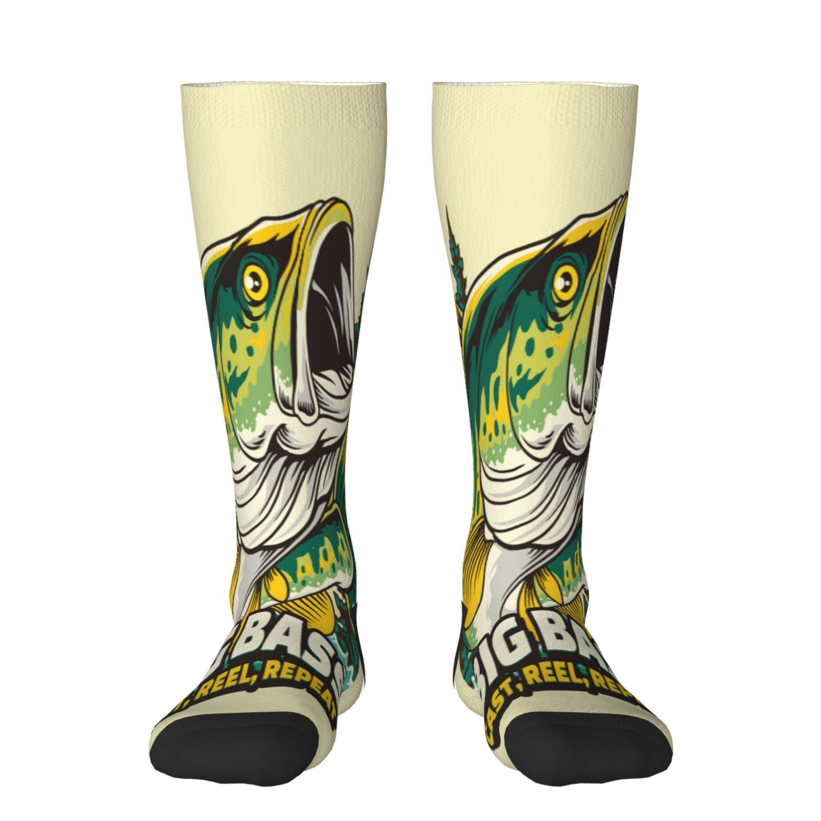 Balery Bass Fish and Water Printed Novelty Socks Men's Women's Crew ...