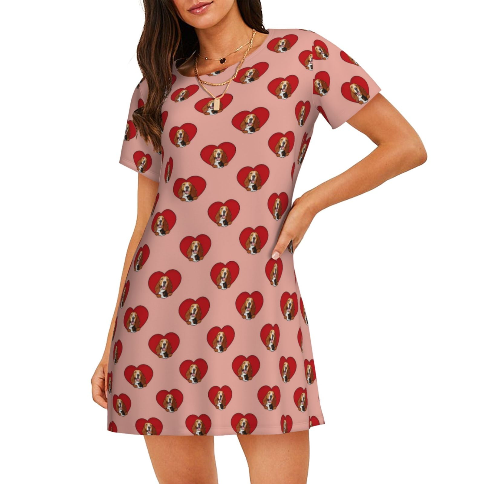 Balery Basset hound dog with paw Pattern Womens Short Sleeve Sleepshirt ...