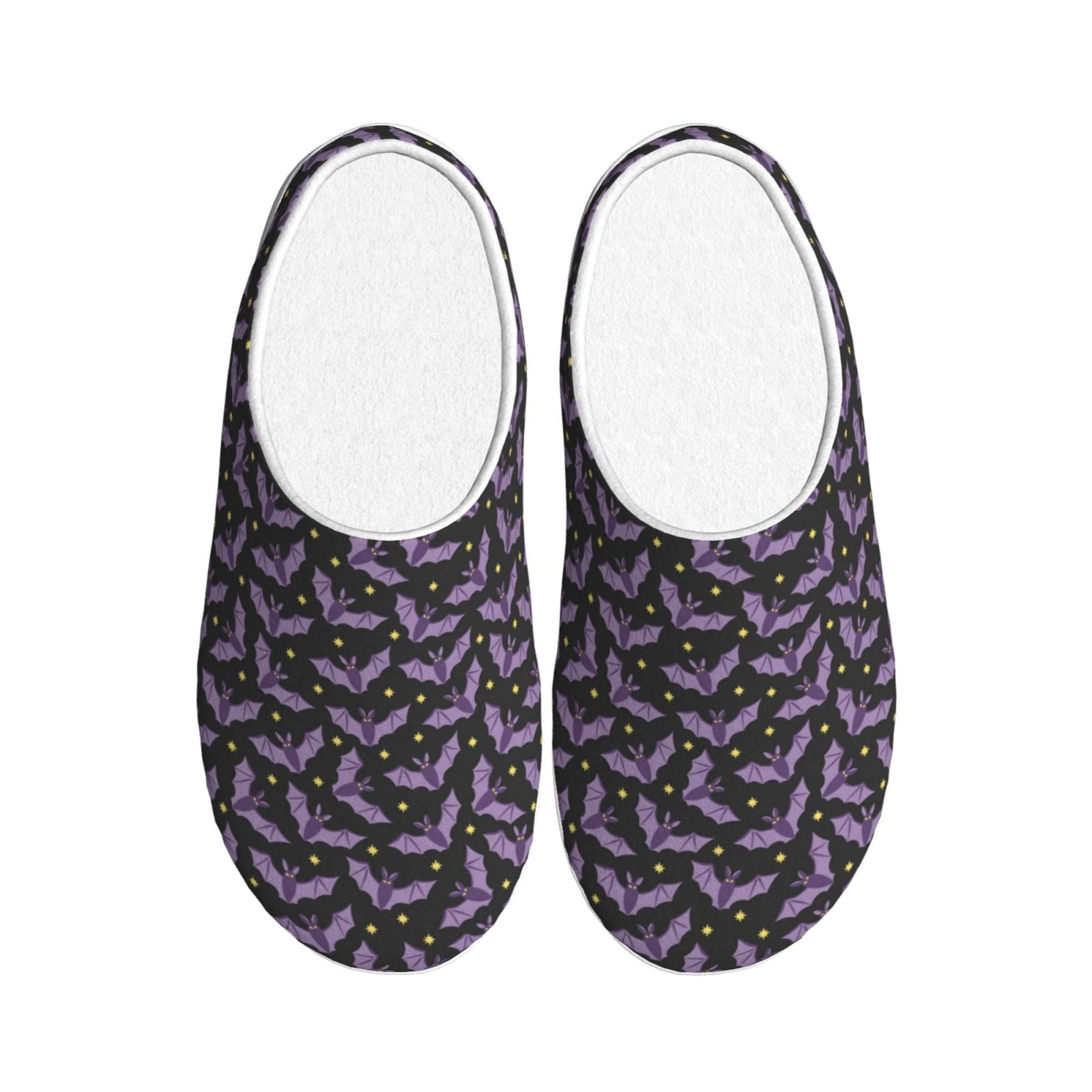 Balery Bat Purple Pattern Women's Fuzzy Memory Foam Slippers Fluffy ...