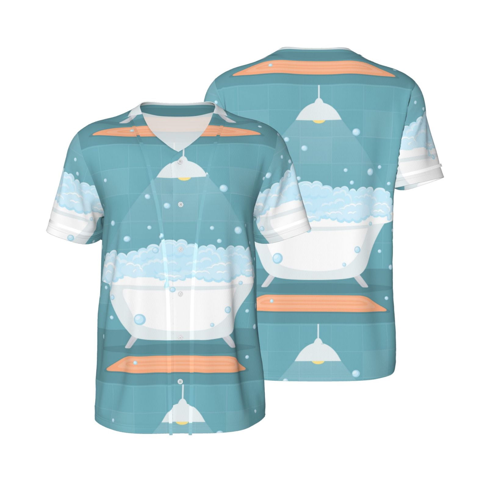 Balery Bathtub with Soap Bubbles Baseball Jersey for Men Casual Button ...